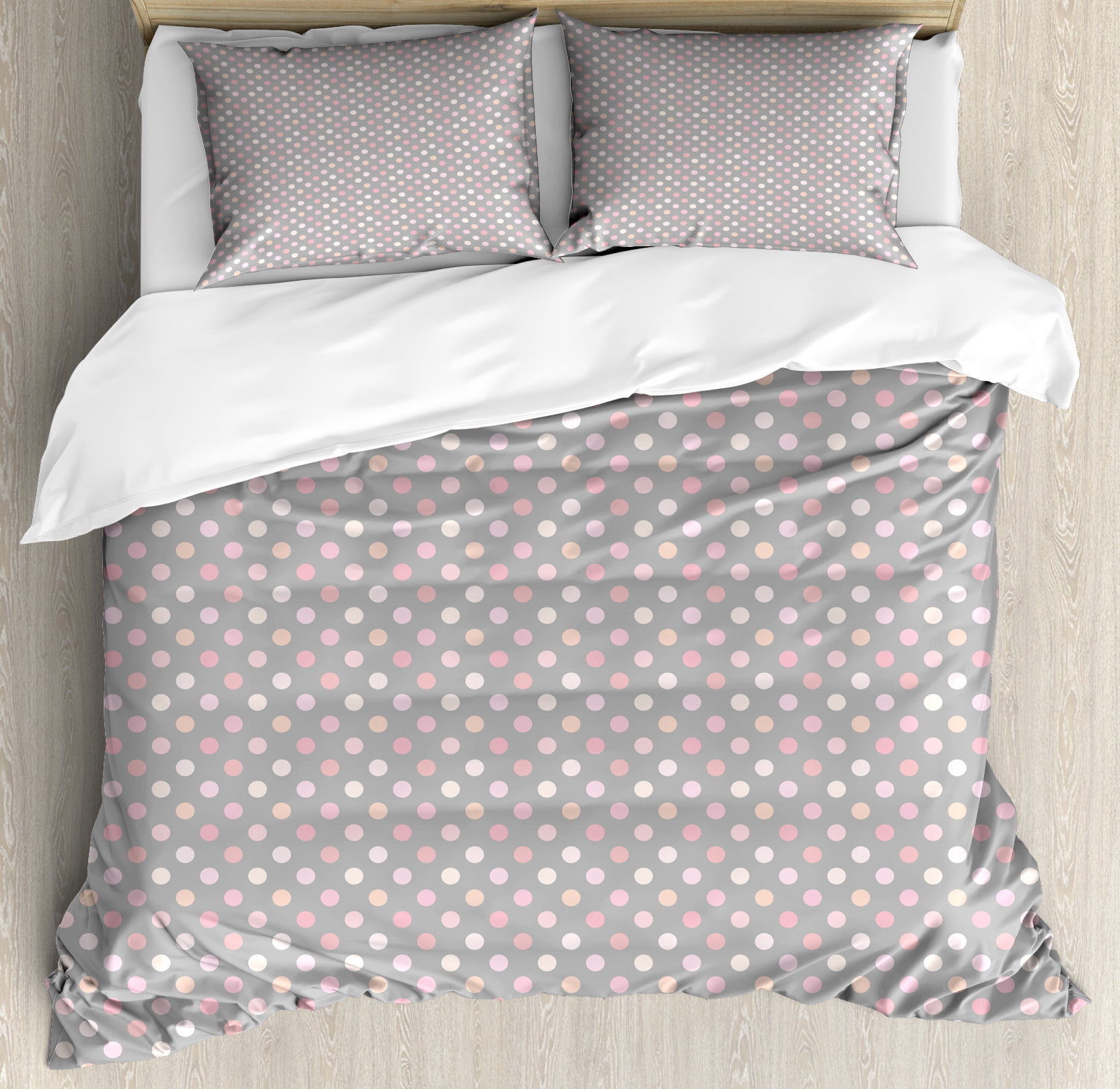 Pastel Duvet Cover Set, Romantic and Continuous Polka Dots in Rosy ...