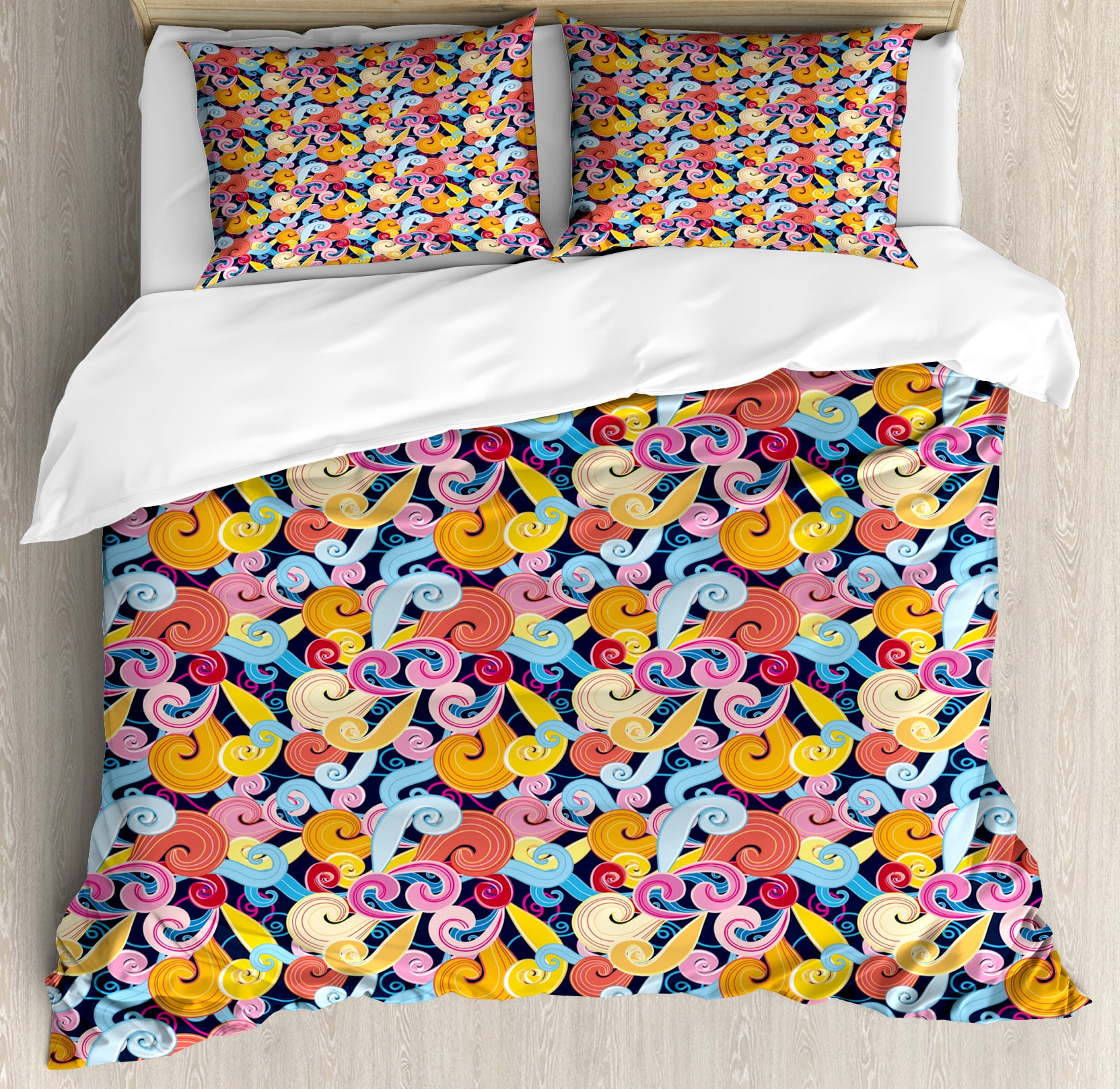 Pastel Duvet Cover Set, Vivid Spiral Tiles Funny Style Contoured Curly ...