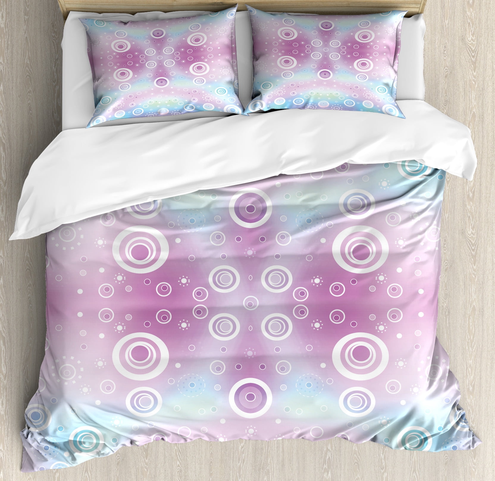 Pastel Duvet Cover Set, Whimsical Fantasy Pattern with Ring Shapes Dots ...