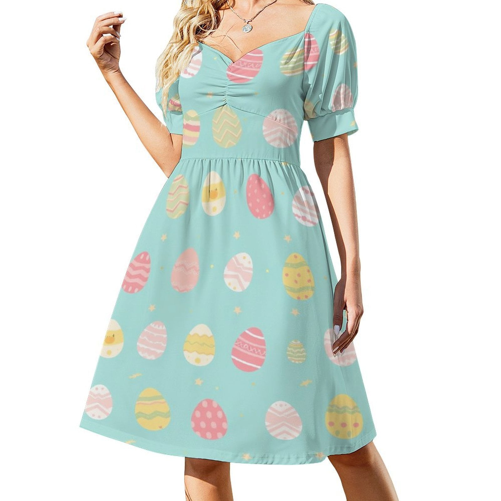 Pastel Easter Eggs Pattern Short Sleeved Dress Fairy Dress Evening Gown Women Clothing 2025 New ...