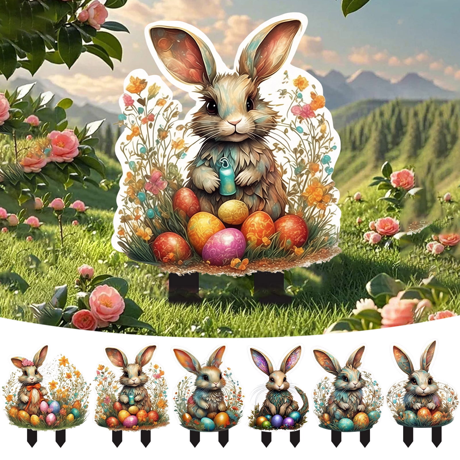 Pastel Easter Yard Signs Decorations Outdoor Colorful Cute Easter Bunny ...