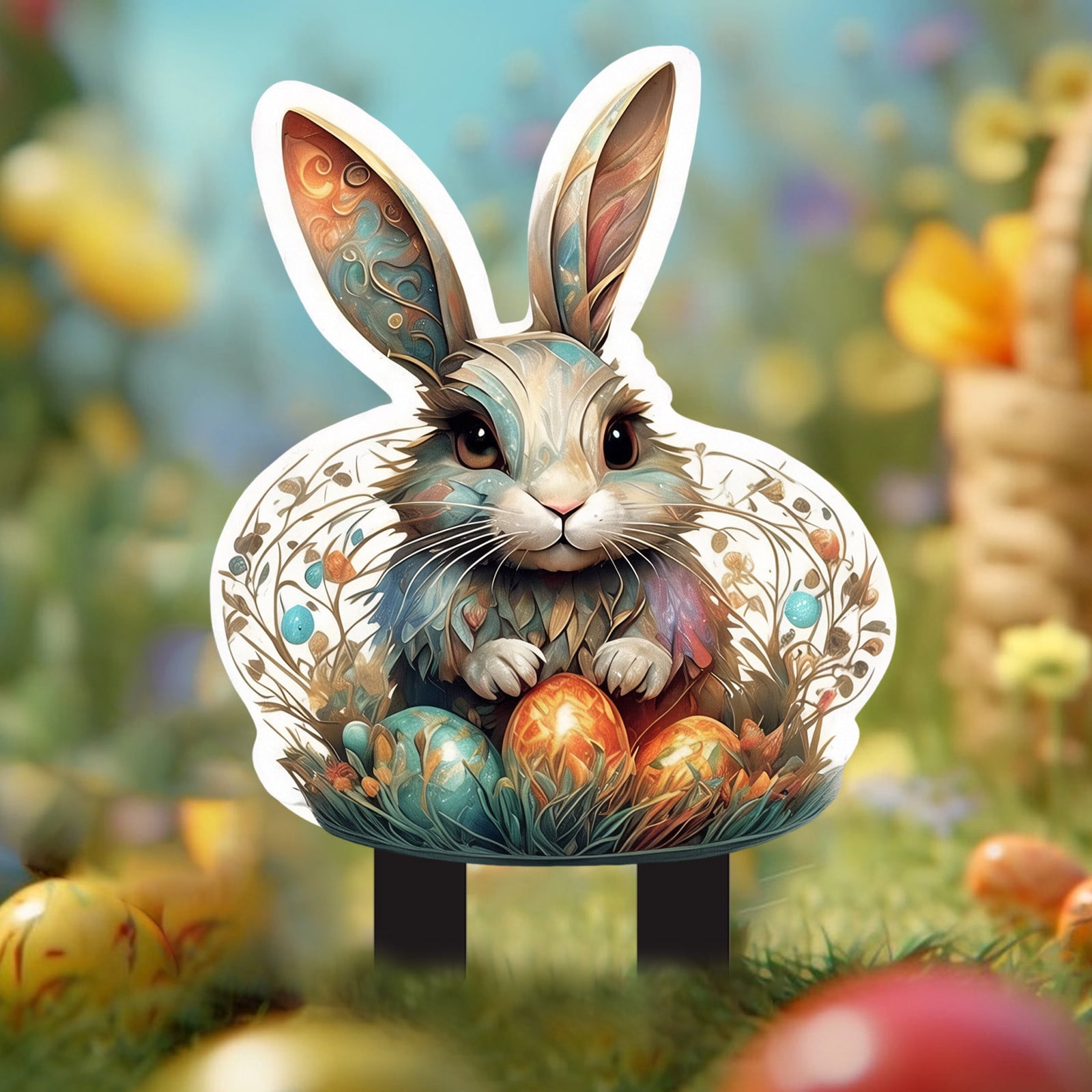 Pastel Easter Yard Signs Decorations Outdoor Colorful Cute Easter Bunny ...