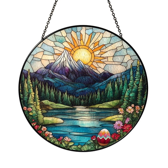Pastel Egg and Lake Scene Stained Glass Decorative Window Suncatcher ...