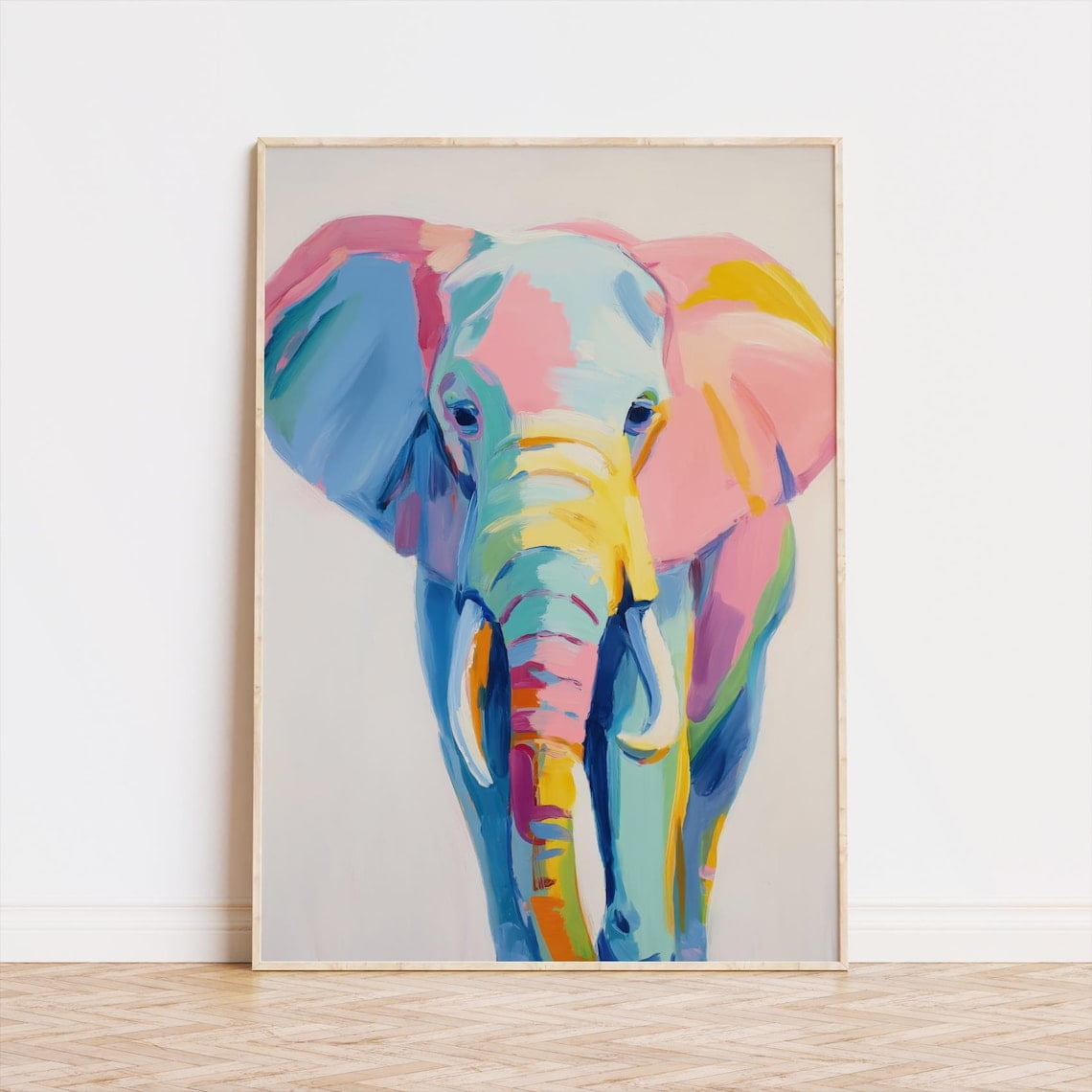 Pastel Elephant Poster: Abstract Animal Art, Safari Nursery Decor ...