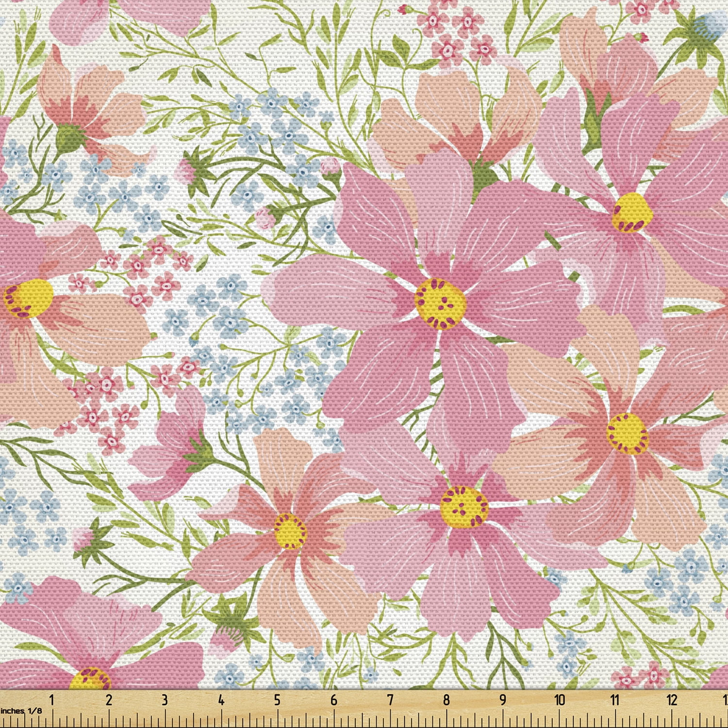 Pastel Fabric by the Yard Upholstery, Romantic Spring Season Pattern ...