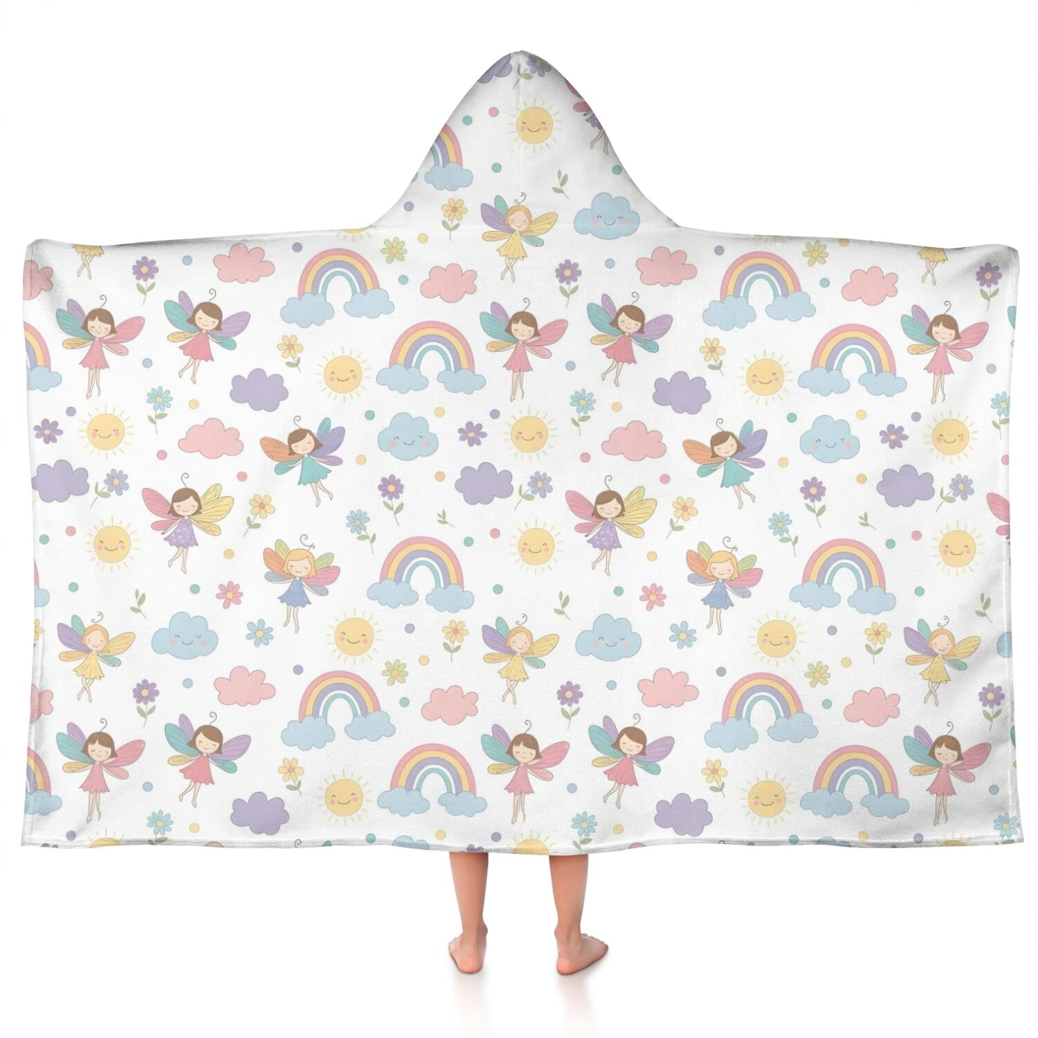 Pastel Fairy Rainbow Pattern Hooded Bath Towel，50"x30" for Ages 3 To 12 ...