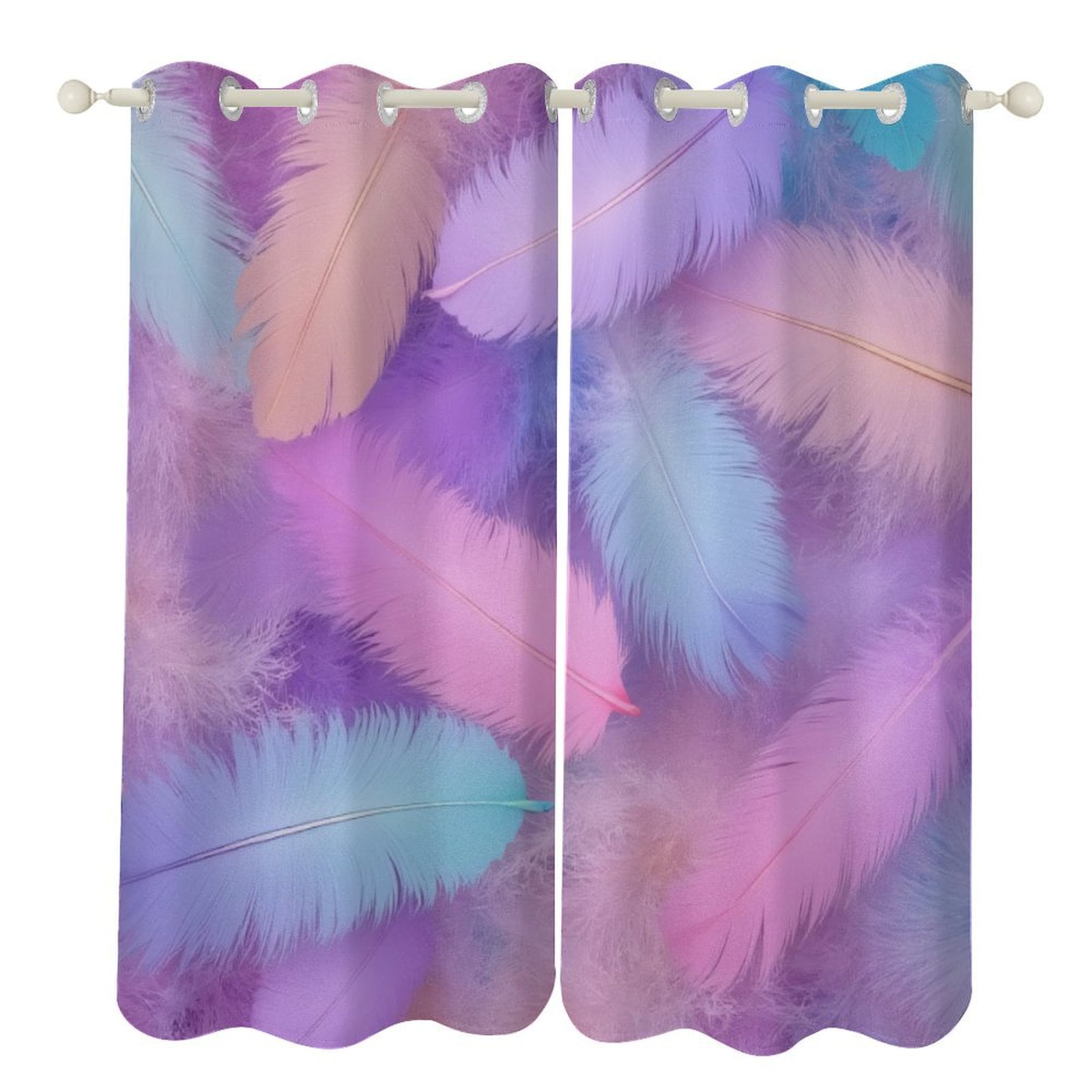 Pastel Feather Print Blackout Window Curtains for Bedroom Living Room ...
