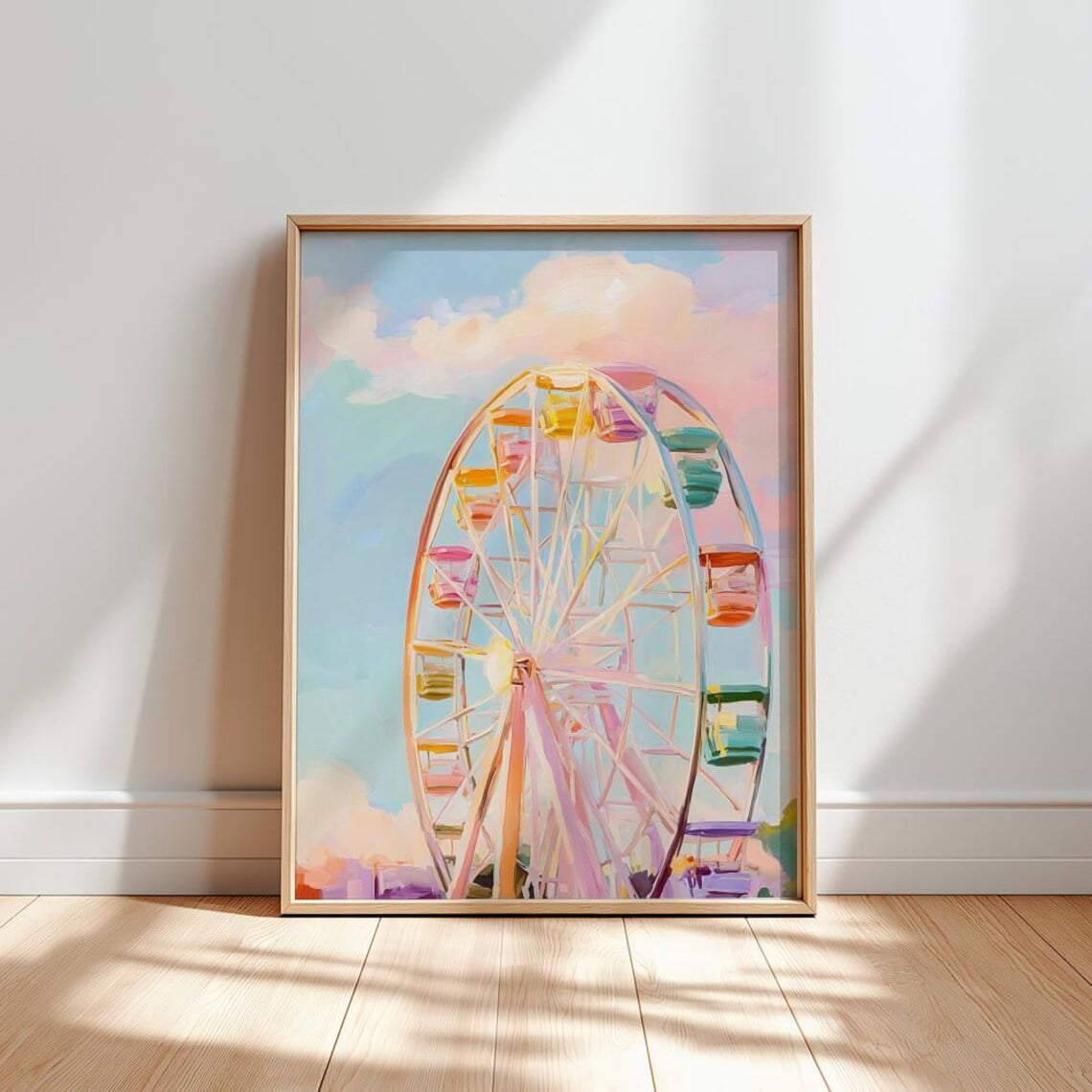 Pastel Ferris Wheel Art Poster, Dreamy Carnival Decor, Unframed Poster ...