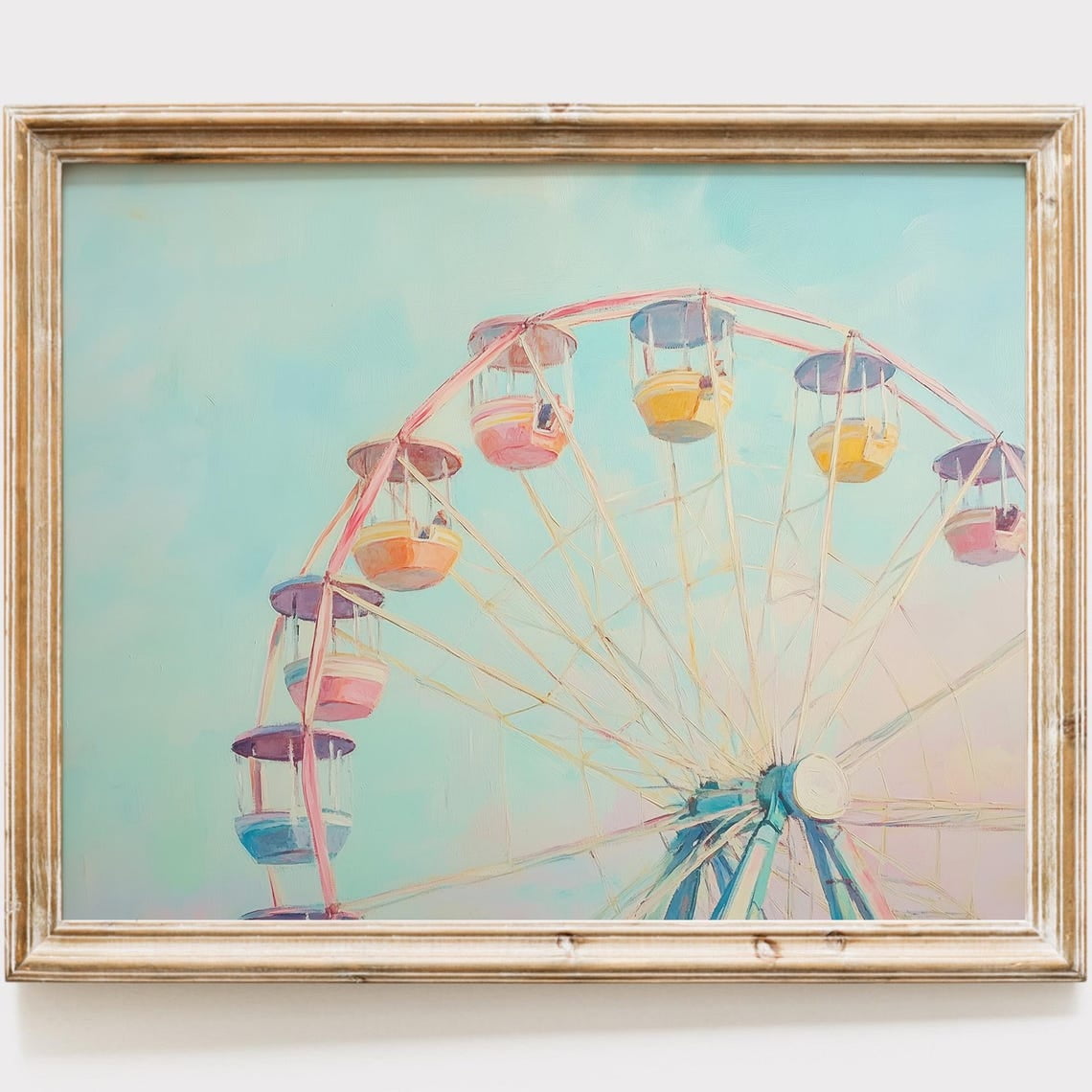 Pastel Ferris Wheel Art Print Handmade Linen Texture Bedroom Or Studio ...