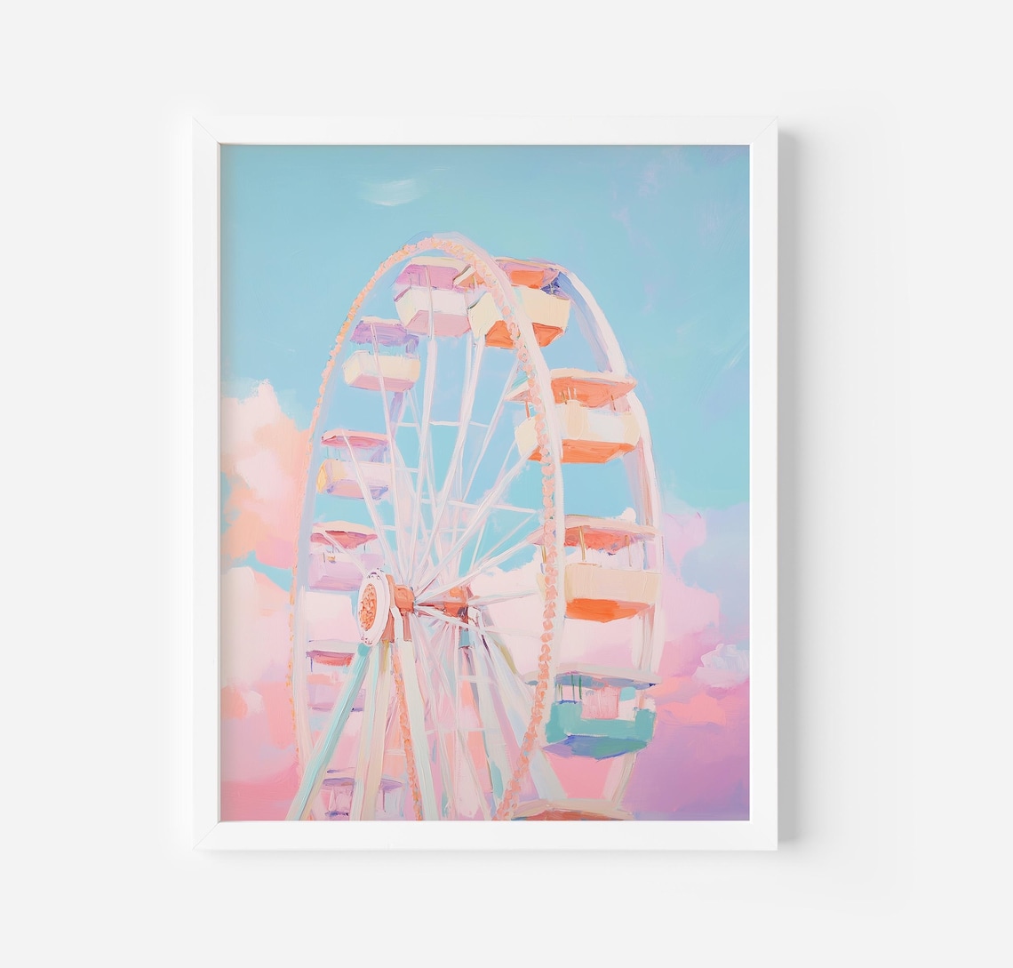 Pastel Ferris Wheel Nursery Poster Vintage Room Decor, Unframed Poster ...