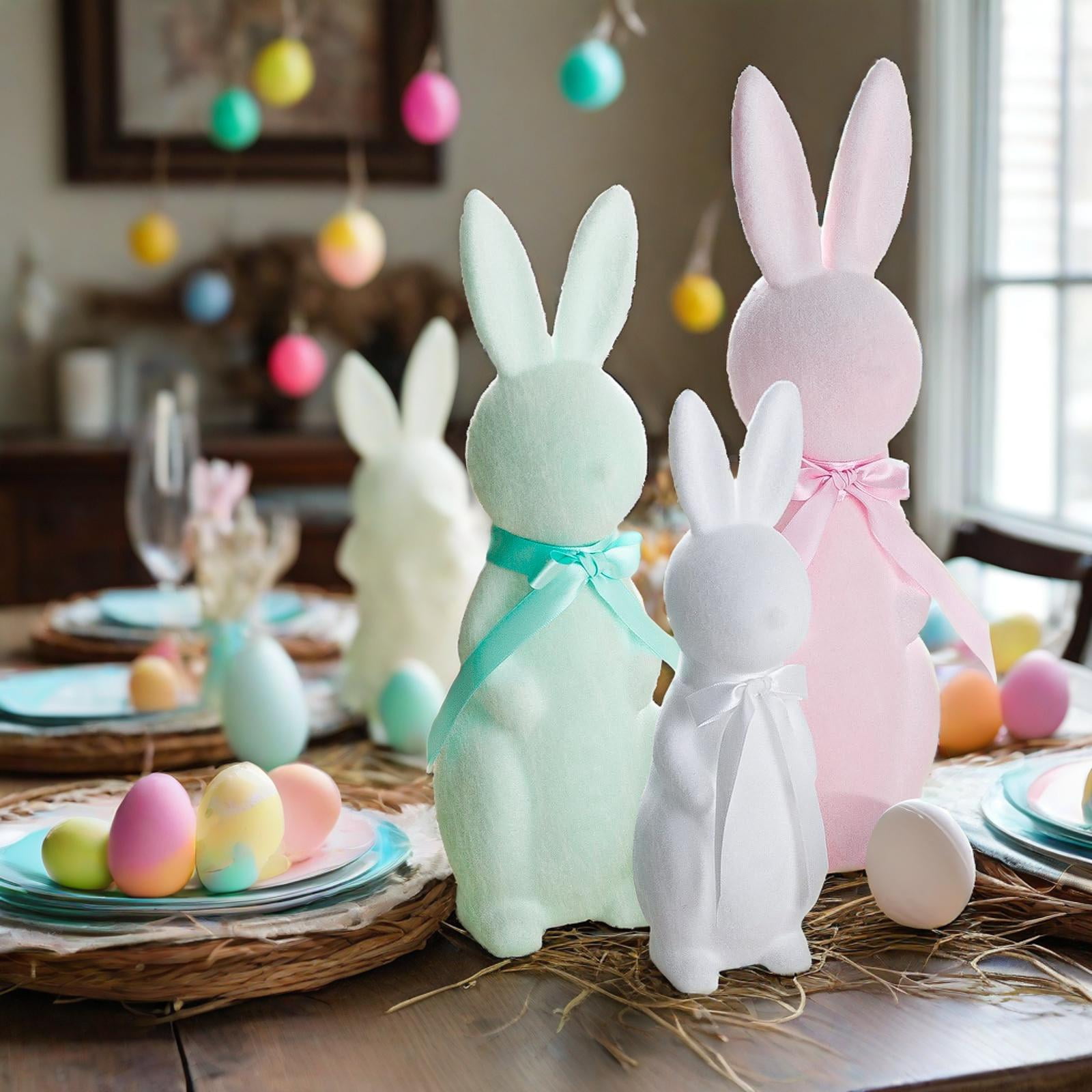 Pastel Flocked Moss Bunnies Easter Decor Spring Indoor Table ...