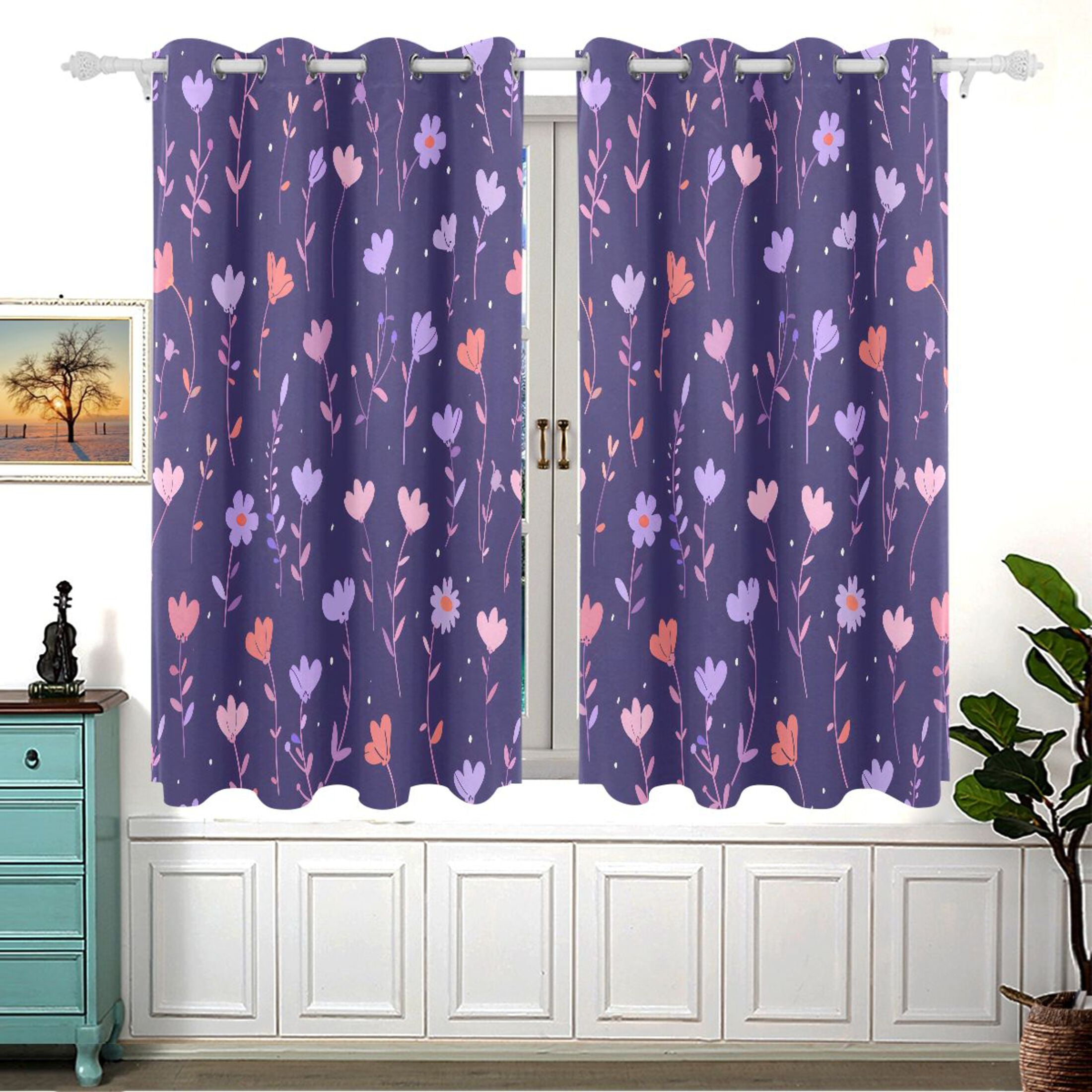 Pastel Floral Flower Blackout Curtains 2 Panels Set Grommet Drapes for ...