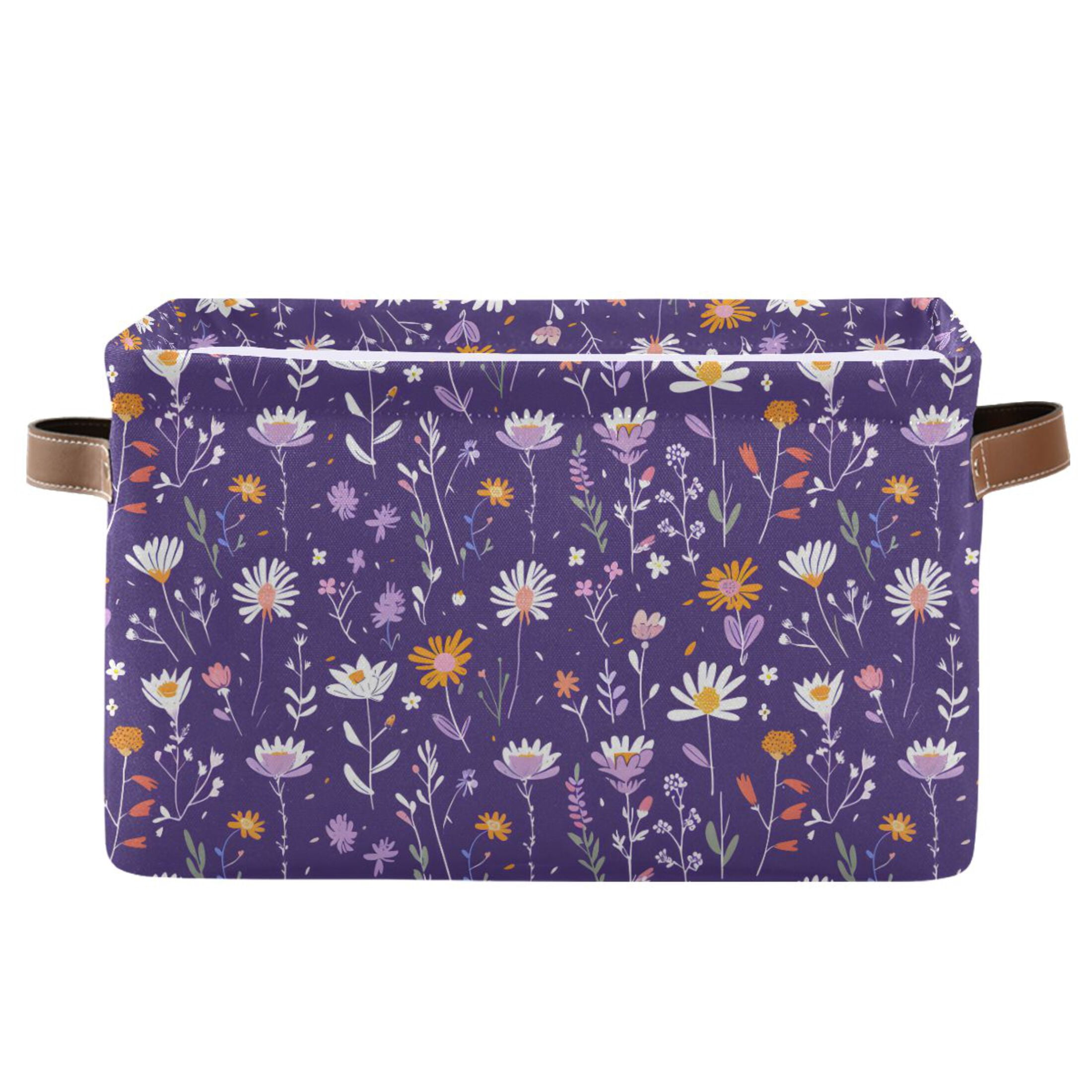 Pastel Floral Plant Storage Bins with Handle Fabric Organizer Basket ...