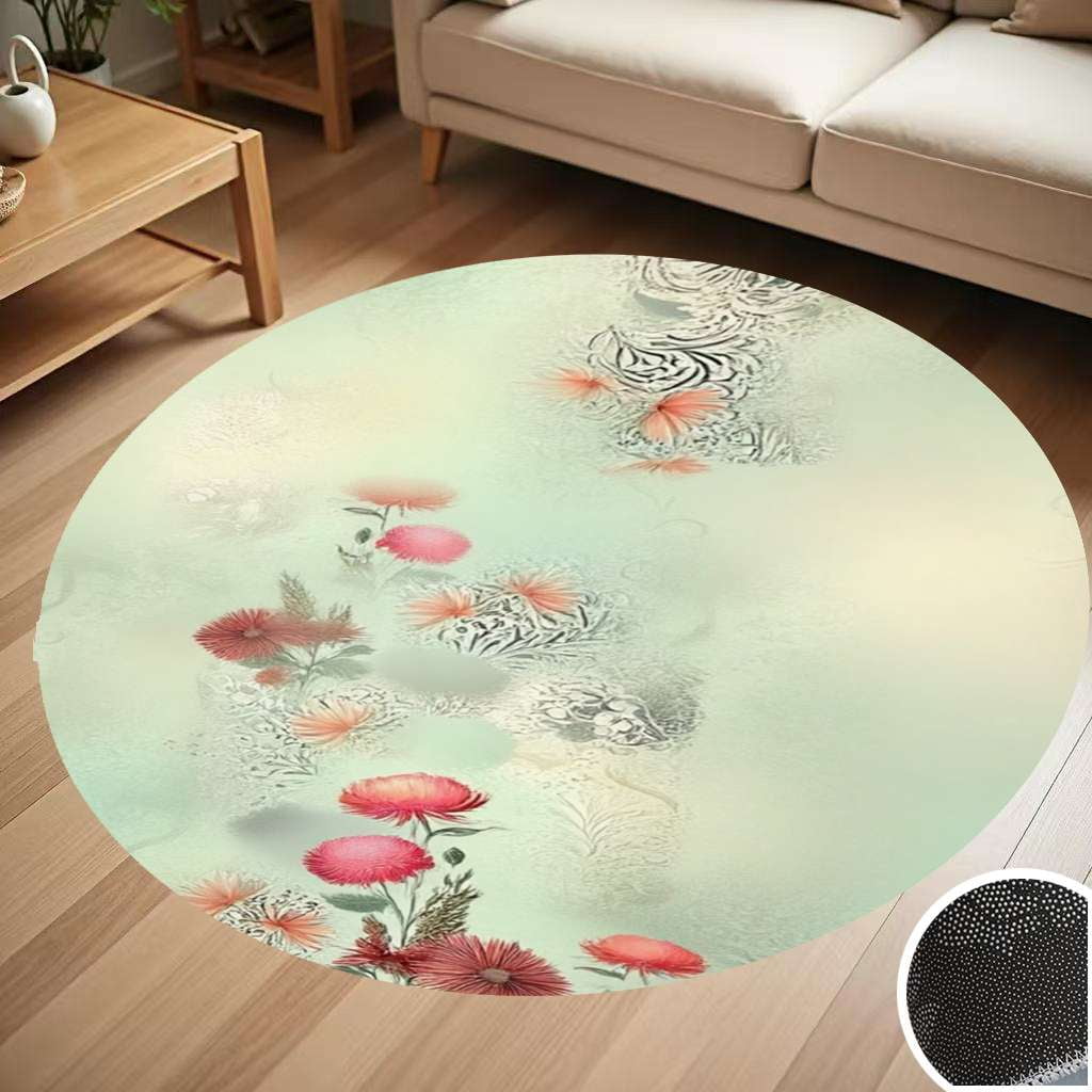 Pastel Floral Textile Design Round Carpet Living Room Bedroom Home ...