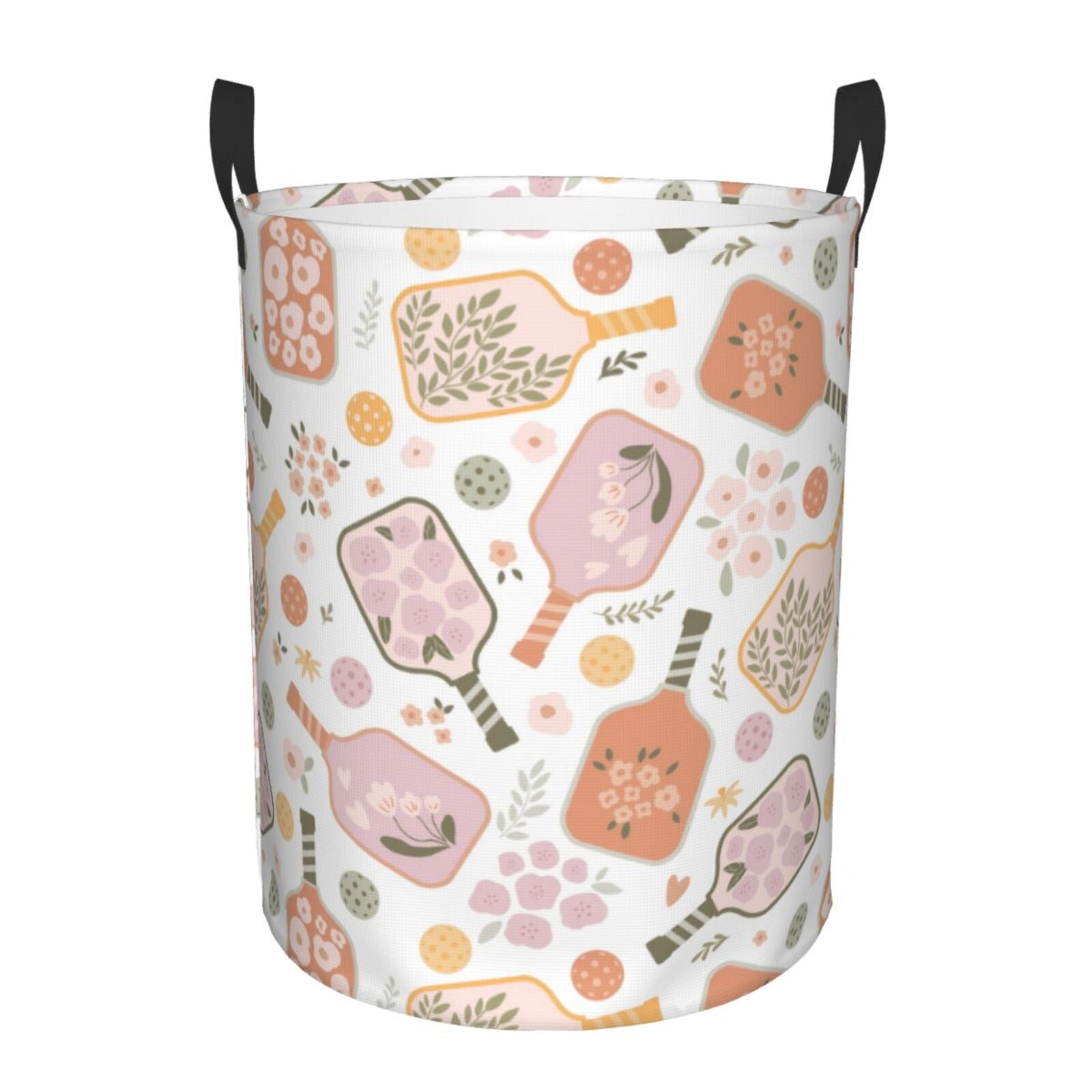 Pastel Floral Vases Round Laundry Basket, Laundry Hamper with Handle ...