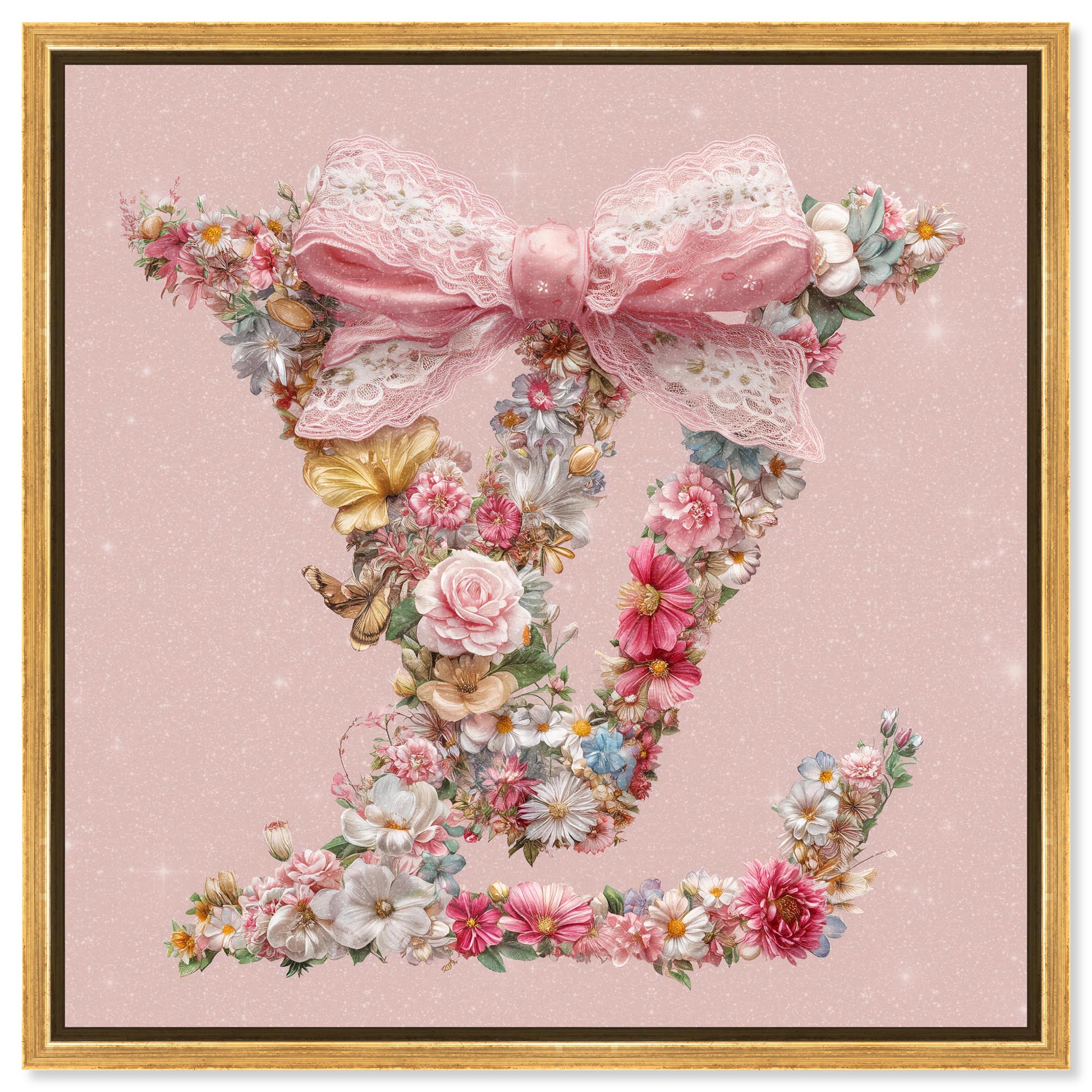Pastel Floral and Lace Bow Glam Canvas Print Pink Glam Wall Art by Art ...