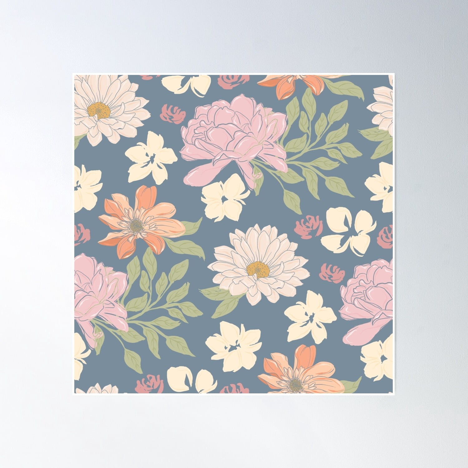 Pastel Florals In Lilac, Pink, And Orange With Light Yellow Wildflowers ...