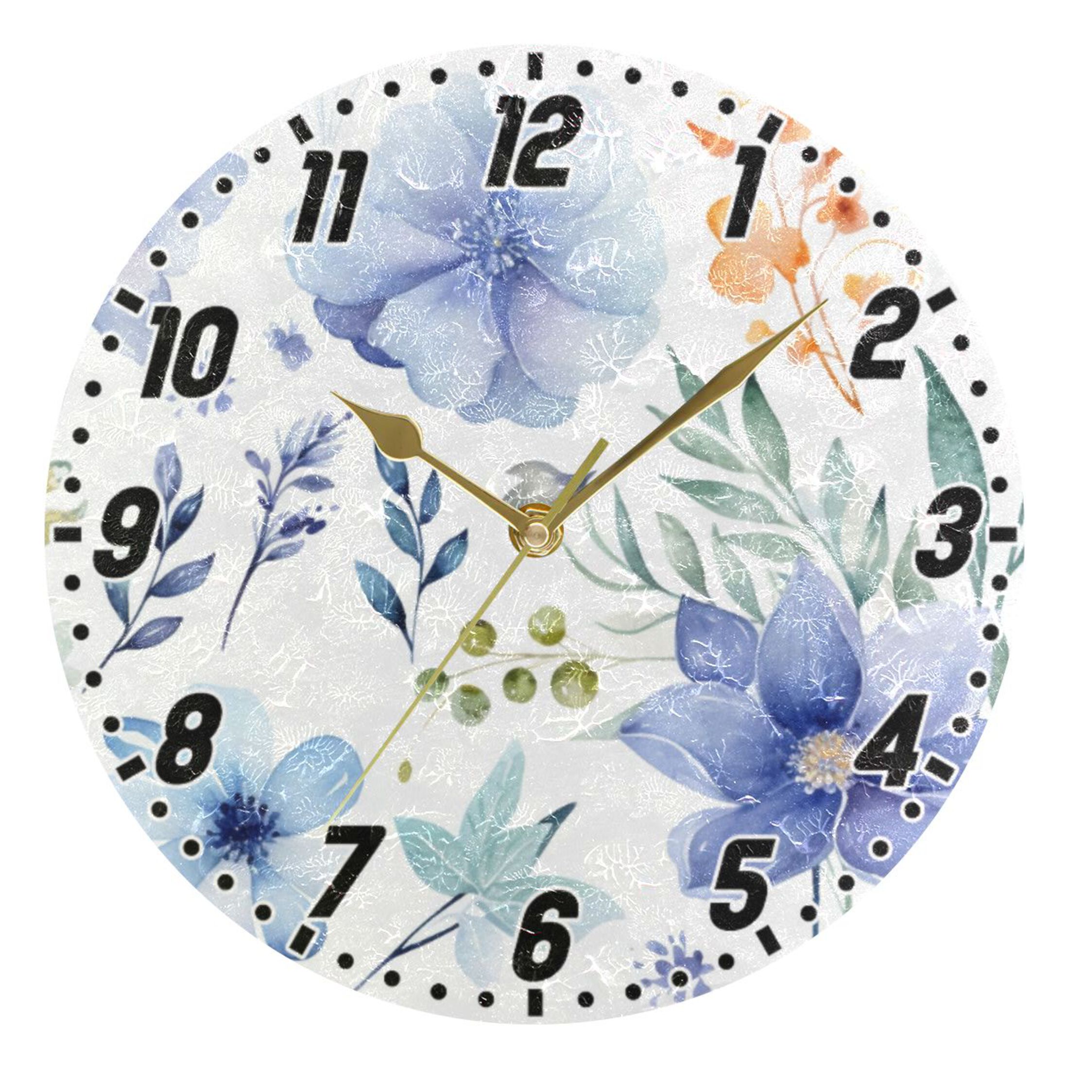 Pastel Flower Clip Art Wall Clock 9.8 inch Battery Operated Clocks Non ...