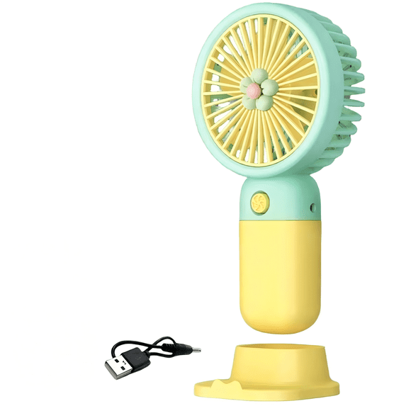 Pastel Flower Design Handheld Fan with Base & USB Cable, Lightweight ...