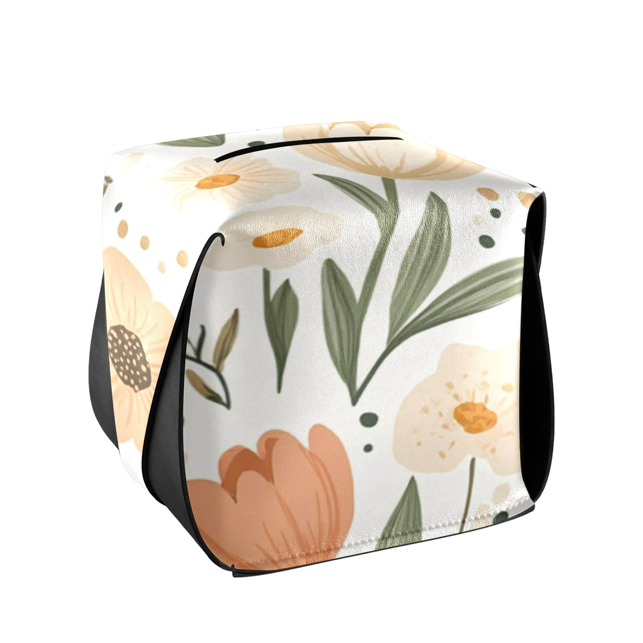 Pastel Flower Pattern 5.7in Leather Tissue Box Cover Square PVC ...