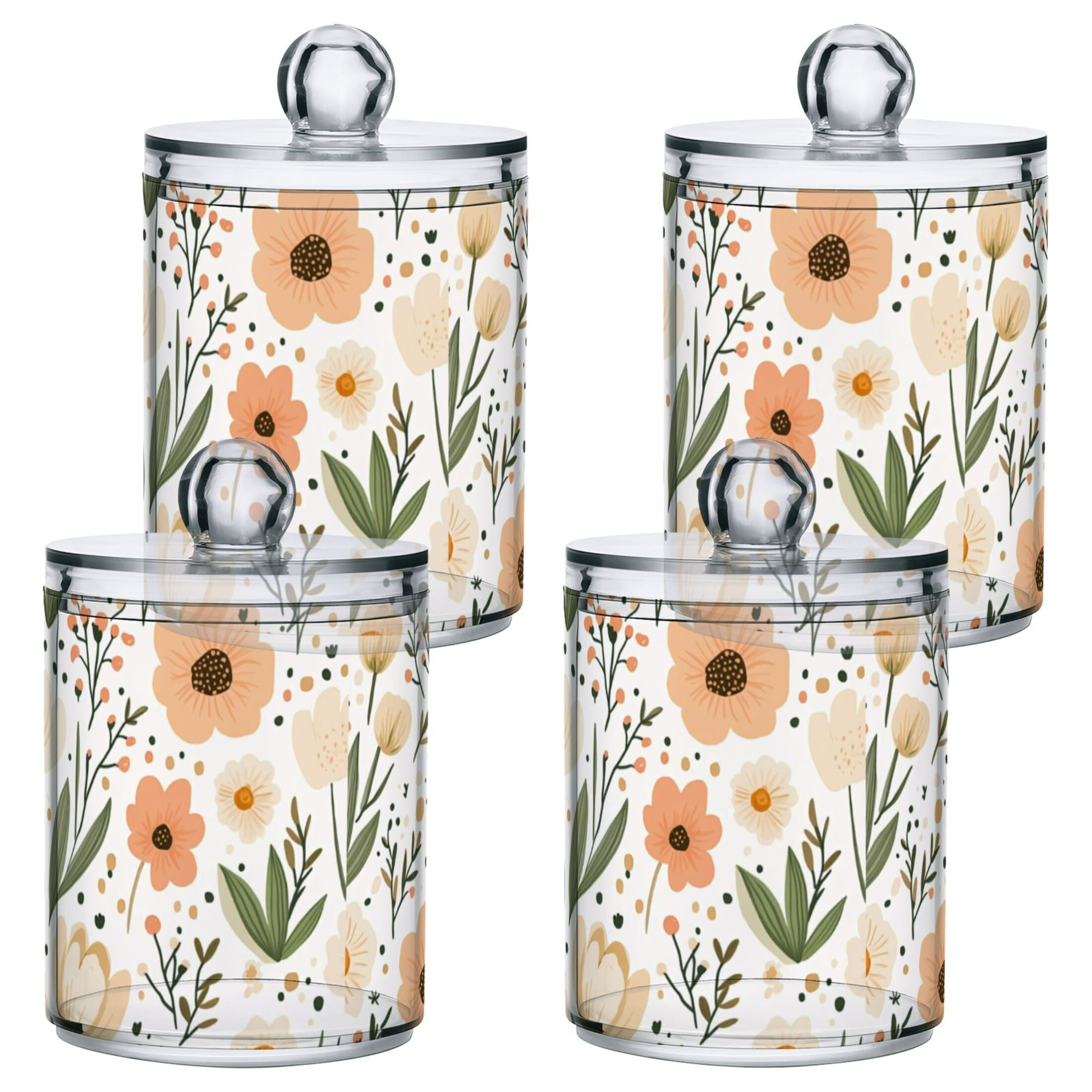 Pastel Flower Pattern Bathroom Canisters Set of 4 Translucent Plastic ...