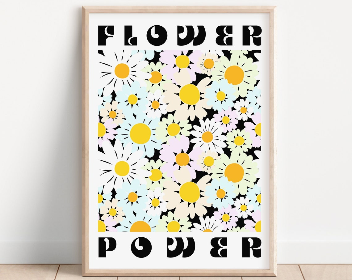 Pastel Flower Power Daisy'S Print - Colourful Retro, Groovy Floral ...