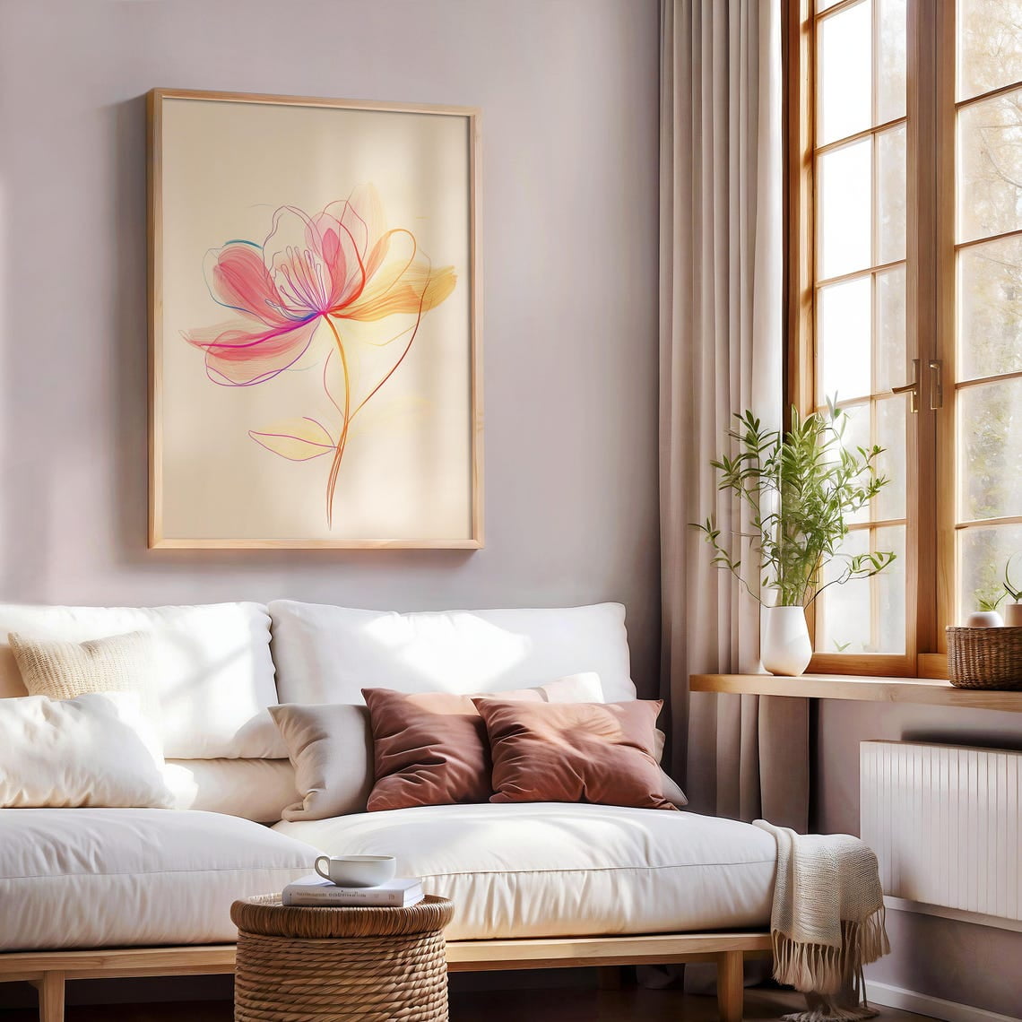 Pastel Flower Wall Art, Wildflower Simple Colorful Line Minimalist ...