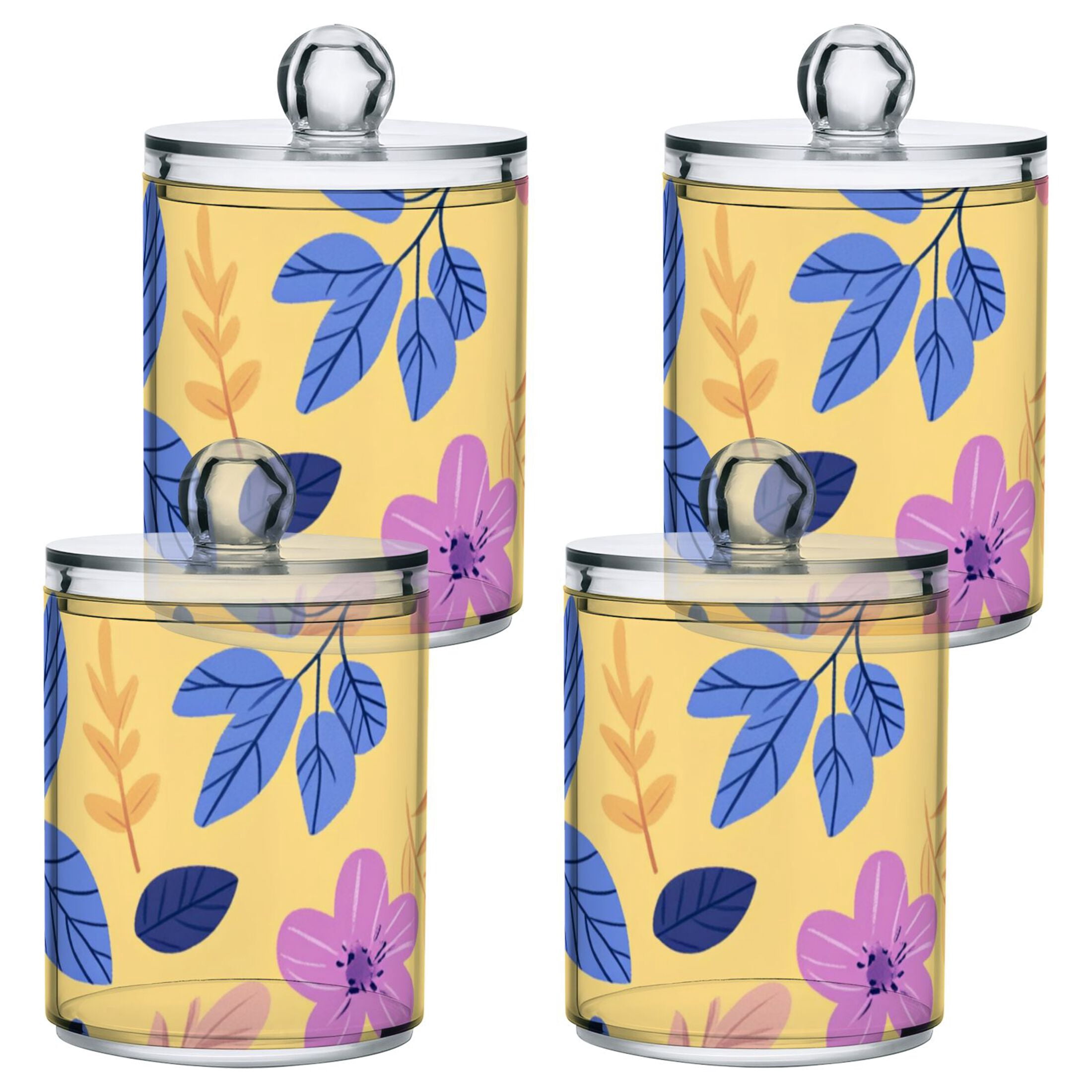 Pastel Flowers Leaves Spring Translucent Plastic Cans Storage Canisters ...