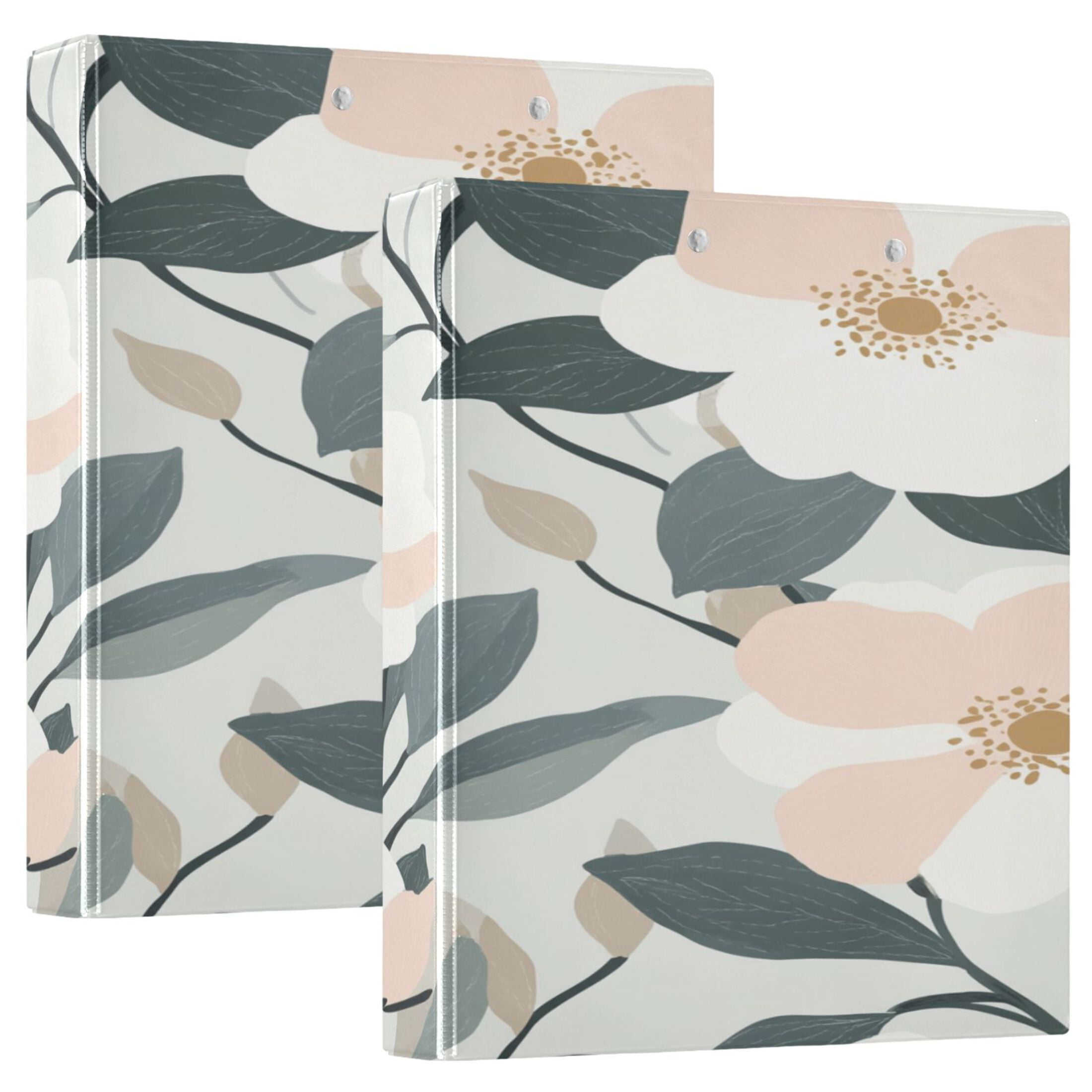 Pastel Flowers Pattern 12.4x10.6in PVC Round Ring Binders, 2-Pack, D ...