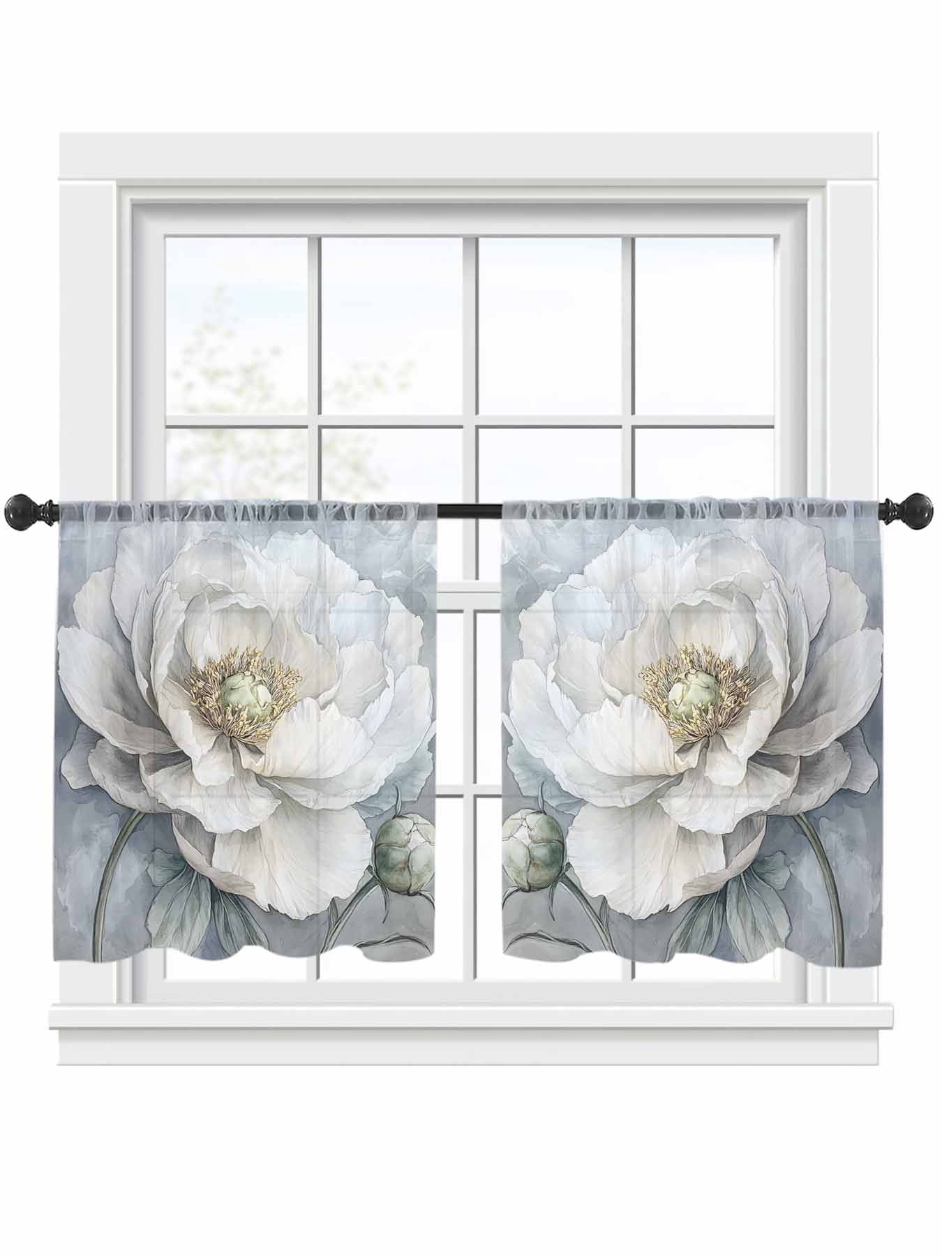 Pastel Flowers Sheer Curtains 2 Panels Set Peony Plants Oil Painting ...