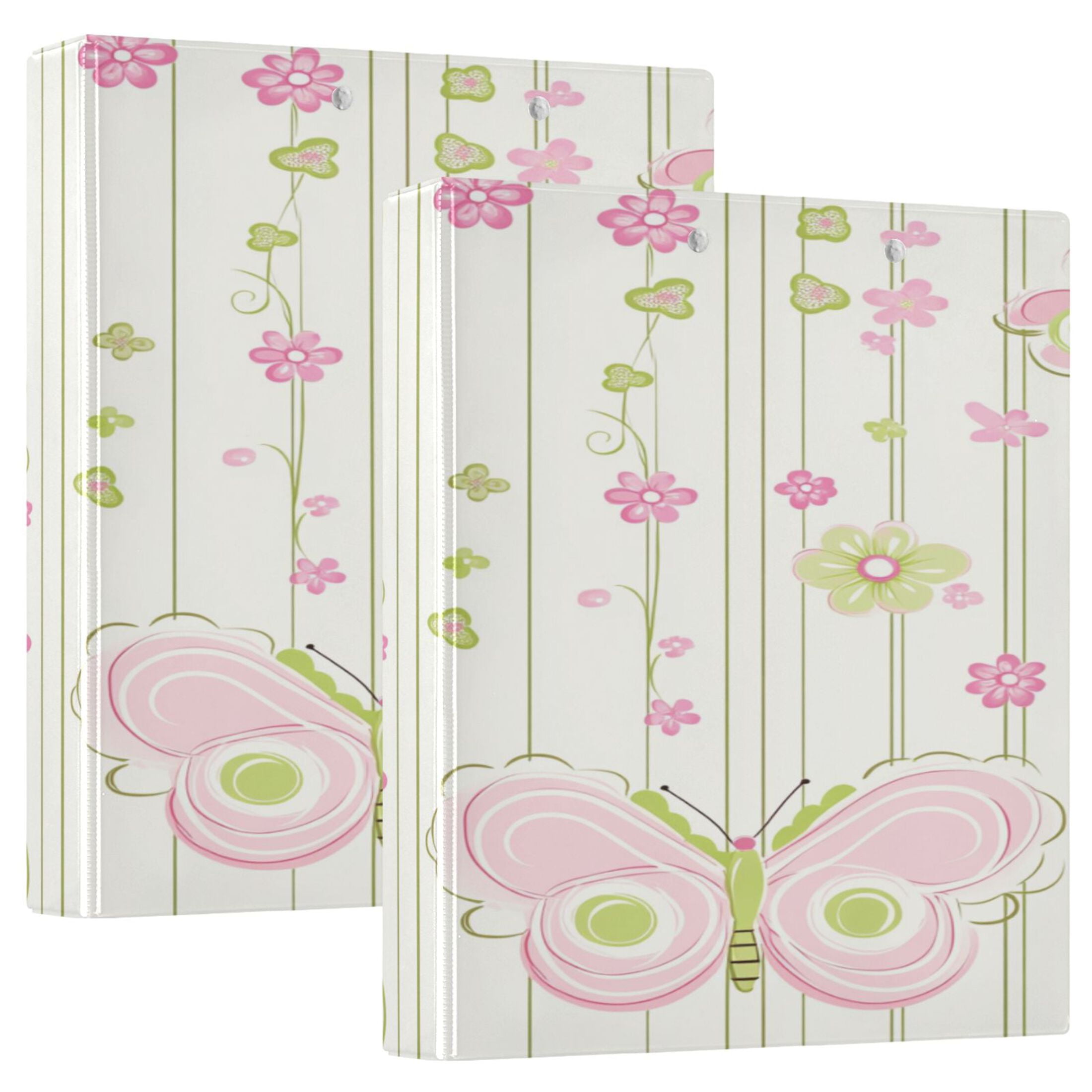 Pastel Flowers and Butterflies 12.4x10.6in PVC Round Ring Binders, 2 ...