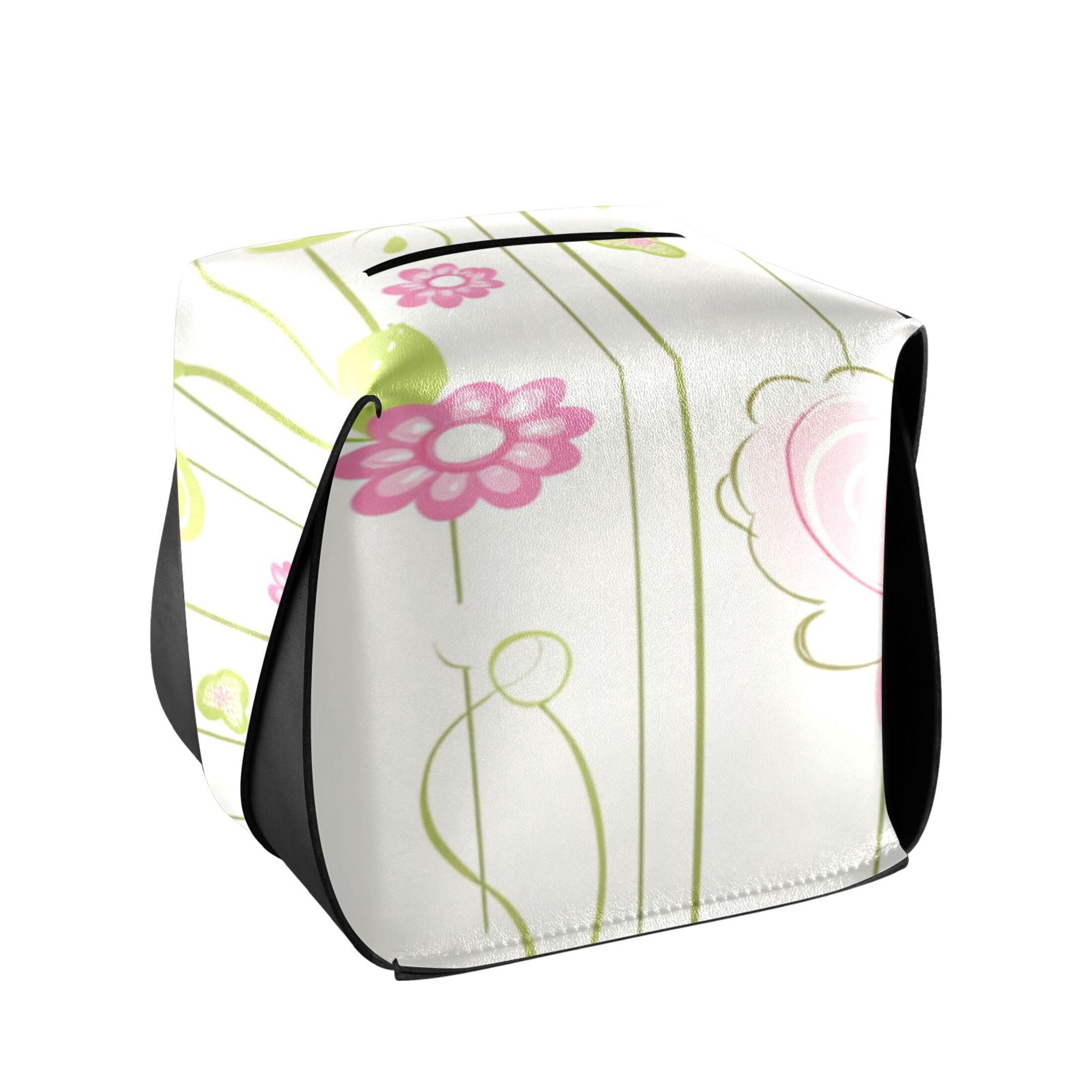 Pastel Flowers and Butterflies 5.7in Leather Tissue Box Cover Square ...