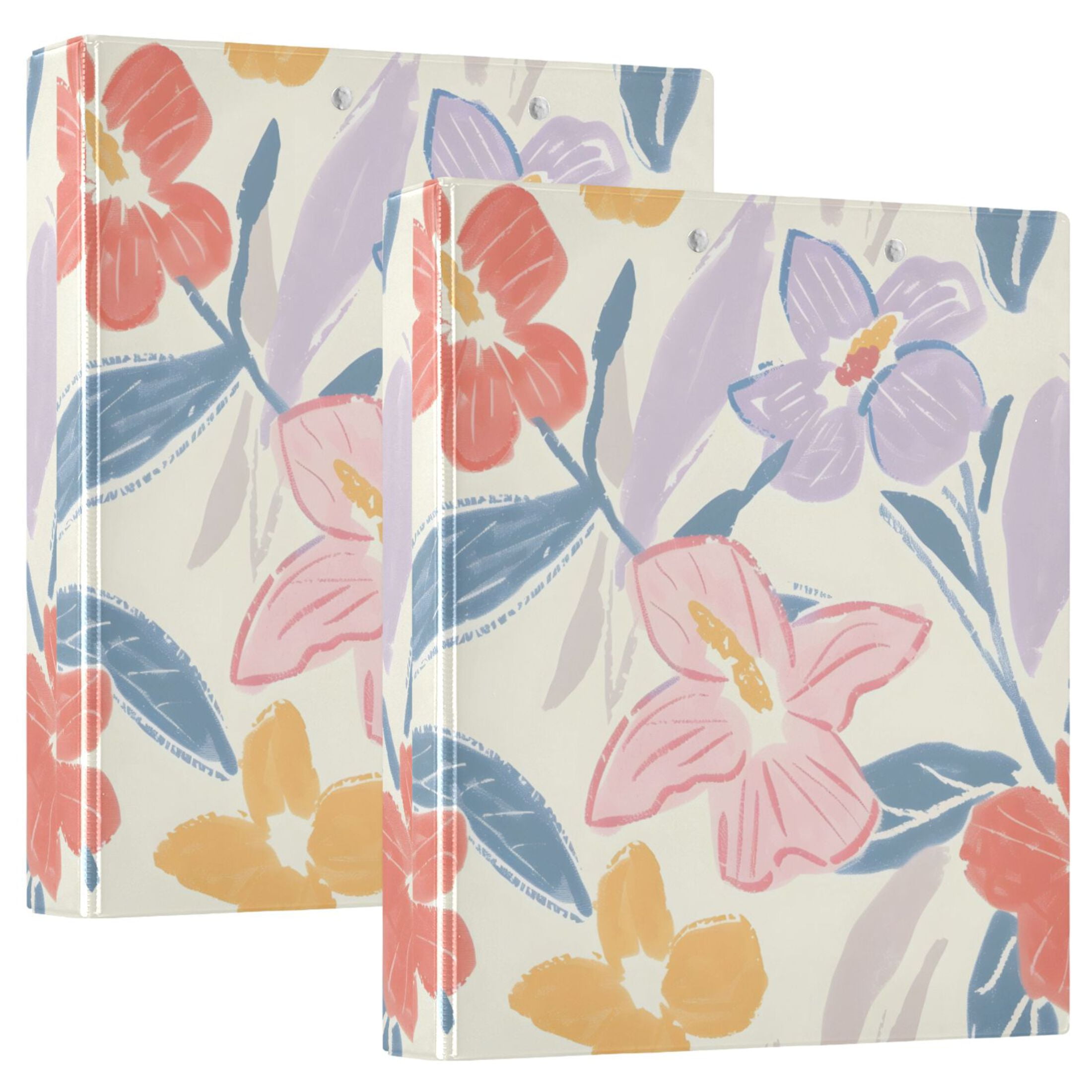 Pastel Flowers and Leaf Hardcover 3 Ring Binder 1.5” Round Rings Binder ...
