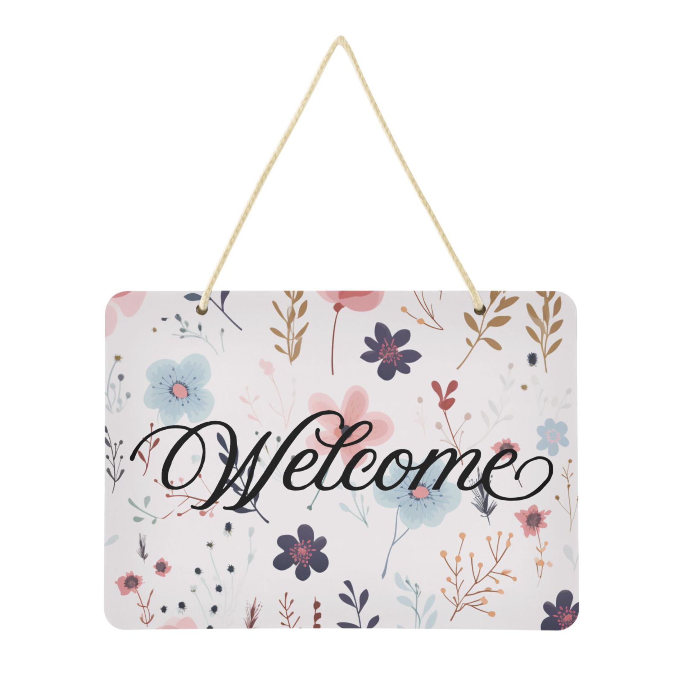 Pastel Flowers and Leaves Welcome Sign Front Door PVC 14x10 inch Hanger ...