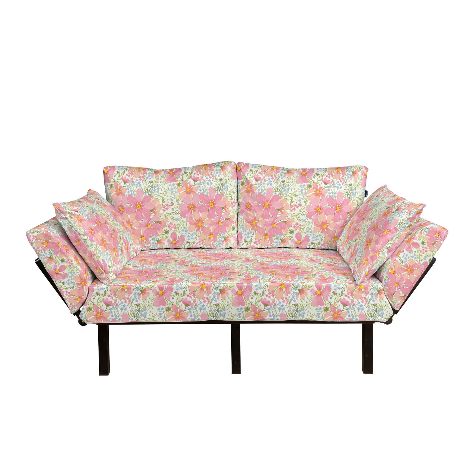 Pastel Futon Couch, Romantic Spring Season Pattern with Flowers and ...