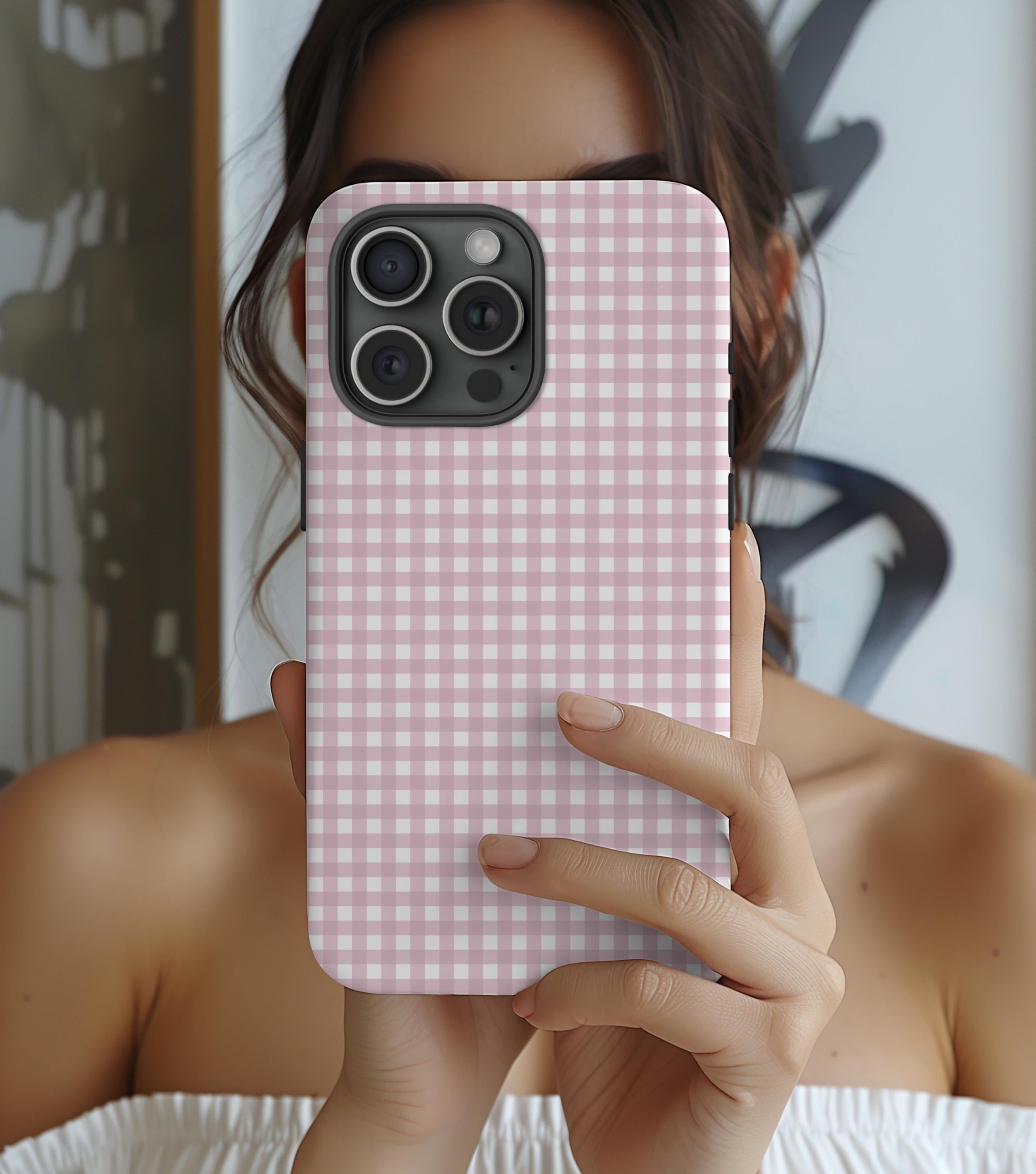Pastel Gingham Checkered Aesthetic Phone Case for iPhone 17 through 11 ...
