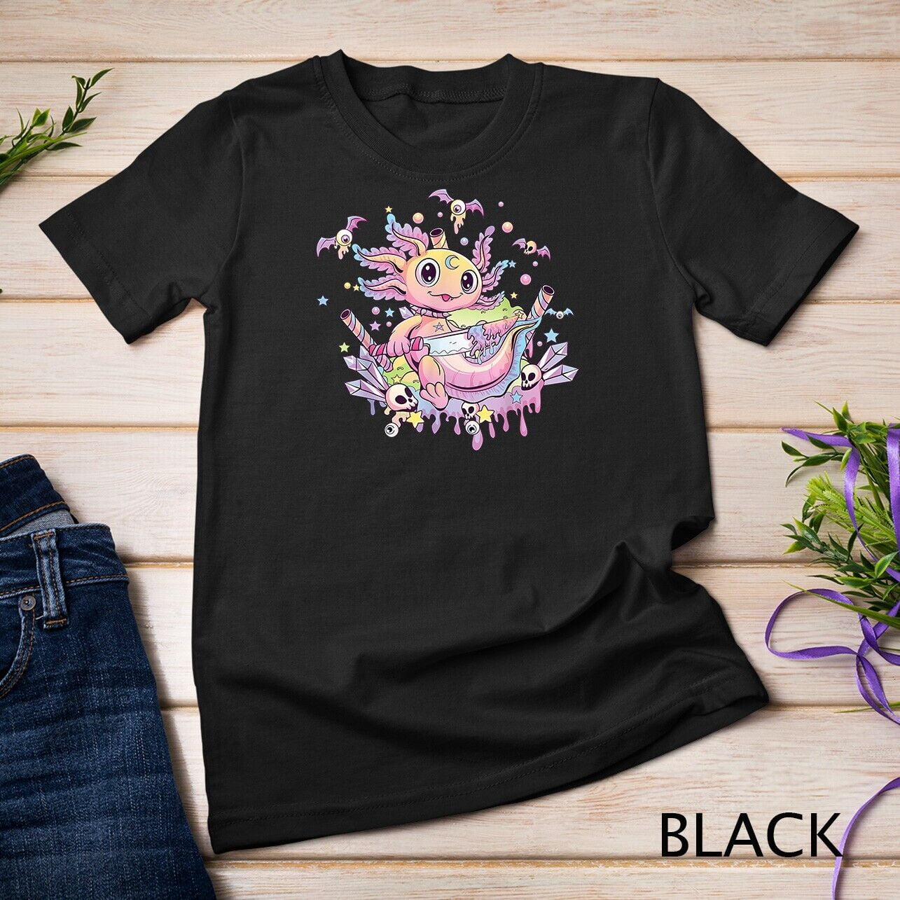 Pastel Goth Cute Creepy Axolotl Gothic Kawaii Menhera Wiccan Unisex T ...