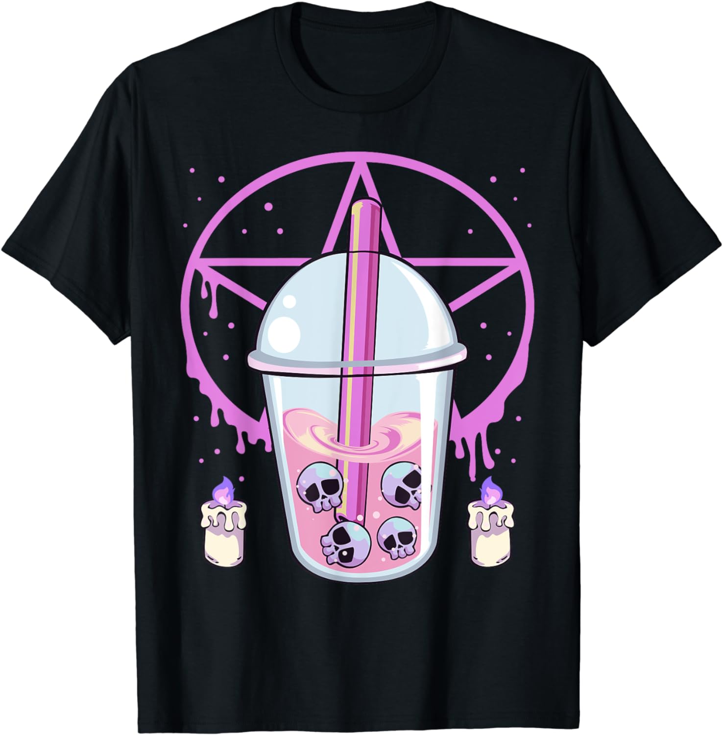 Pastel Goth Kawaii Anime Creepy Boba Tea Pentacle T-Shirt - Walmart.com