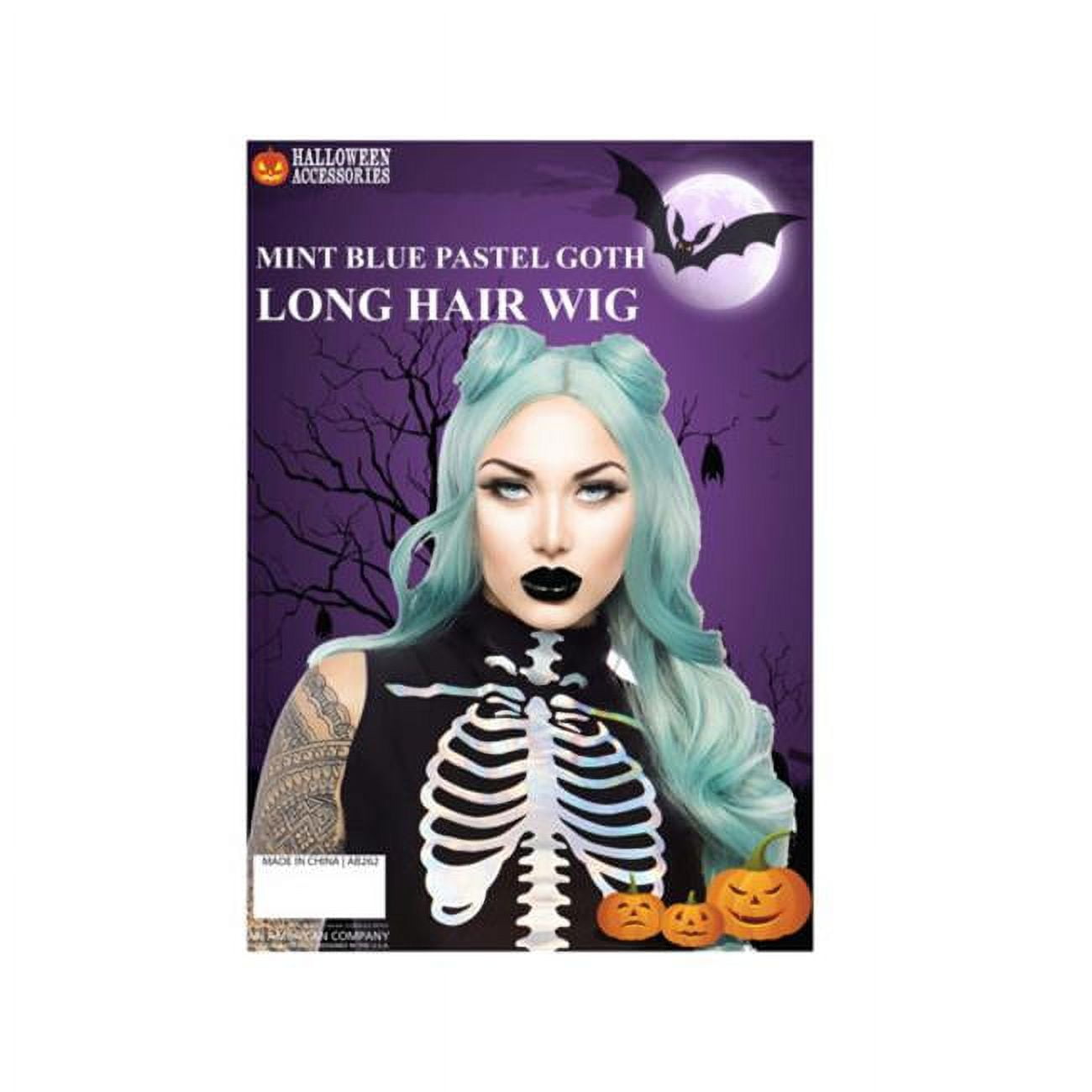 Pastel Goth Long Hair Mint Blue Wig with Space Buns, Pack of 6 ...