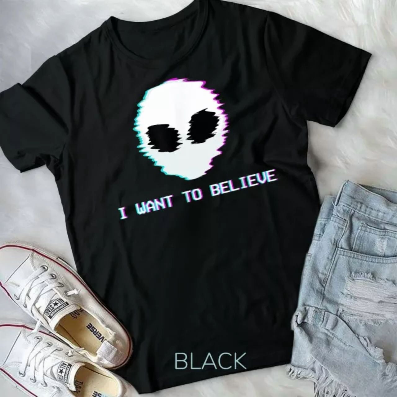 Pastel Goth Shirt Kawaii Alien Want To Believe Aesthetic Unisex Form T ...