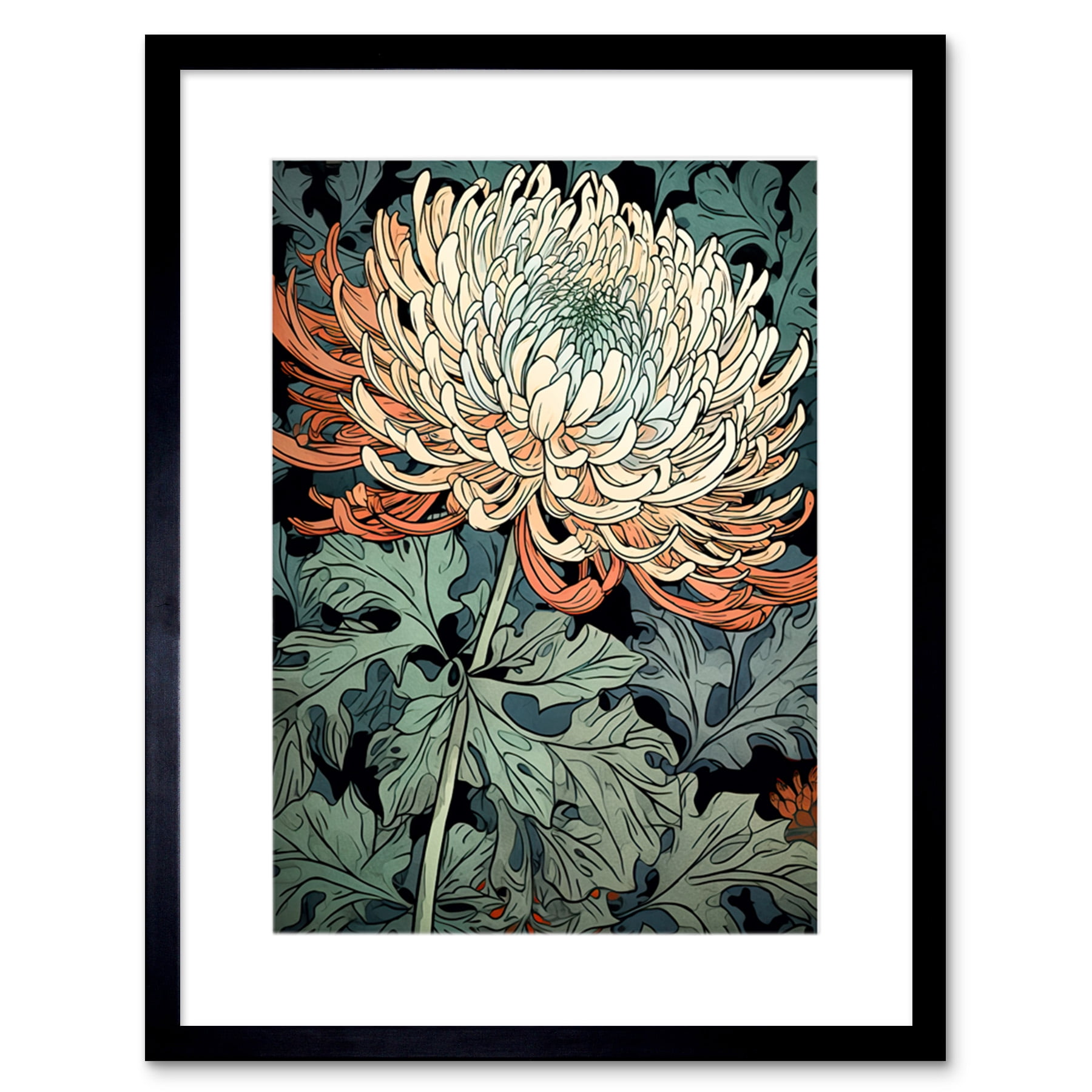 Pastel Gradient Colour Chrysanthemum Flower Bloom Artwork Framed Wall ...