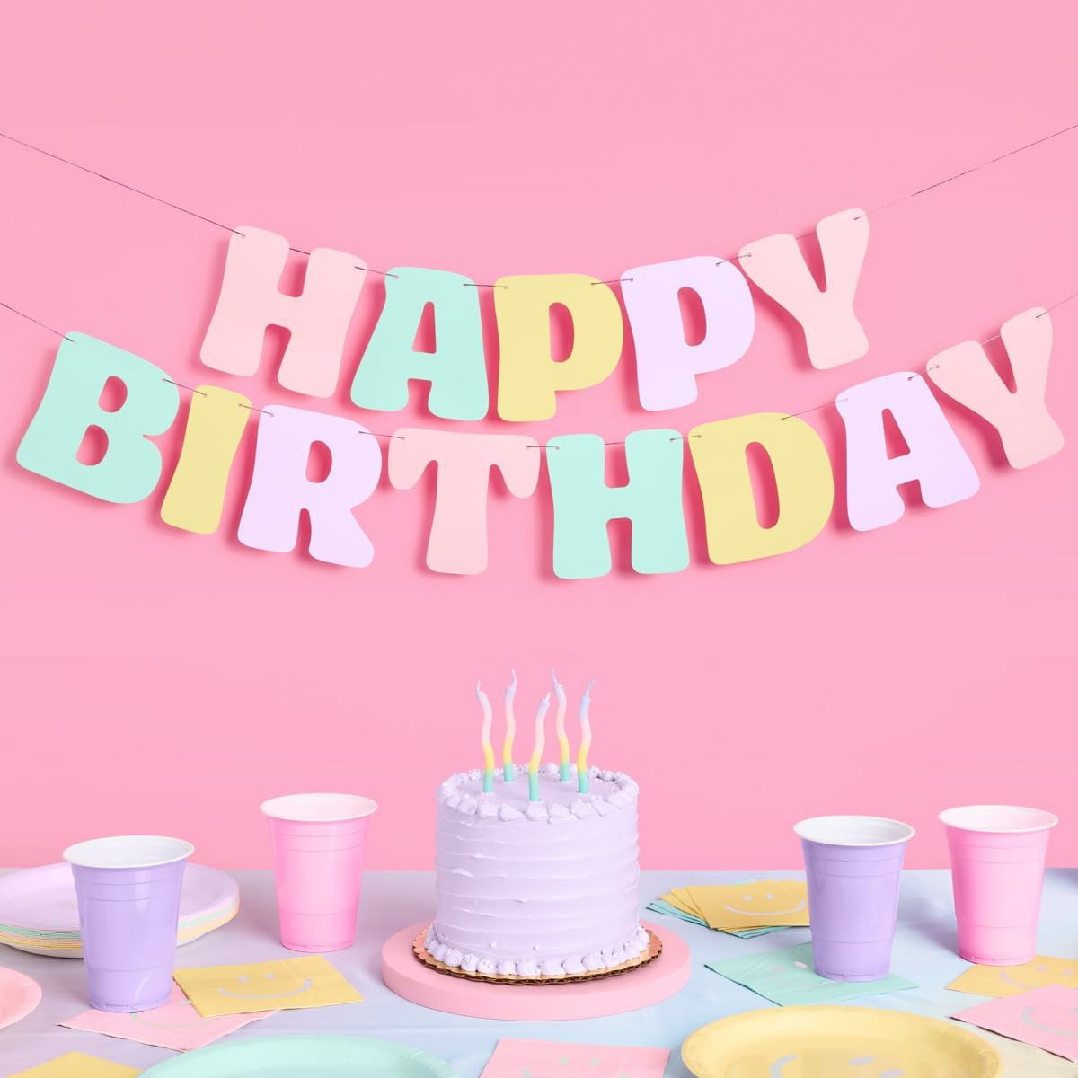 Pastel Happy Birthday Banner - 1 Piece | Rainbow Bday Party Decorations ...