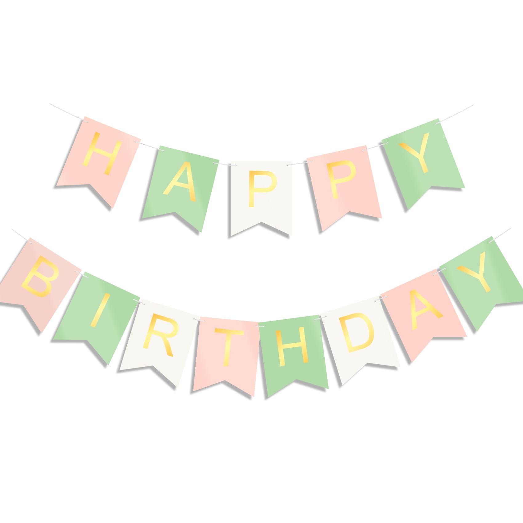 Pastel Happy Birthday Banner, YPF5 Pink Green Birthday Banner with Gold ...