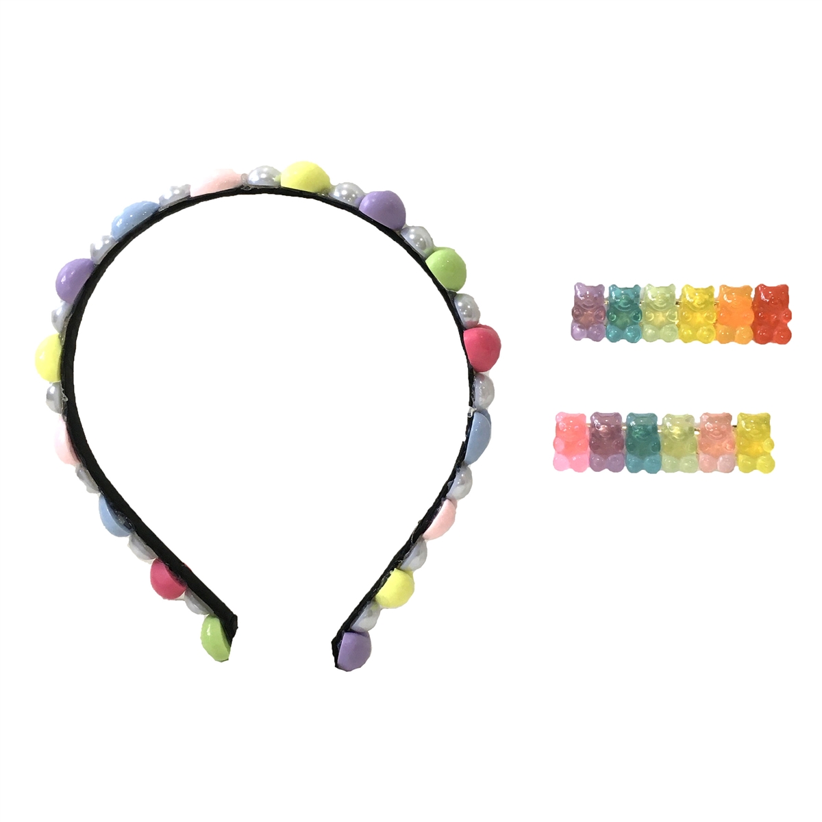 Pastel Hearts Headbands and Candy Bear Hair Barrettes Set, Multicolored ...