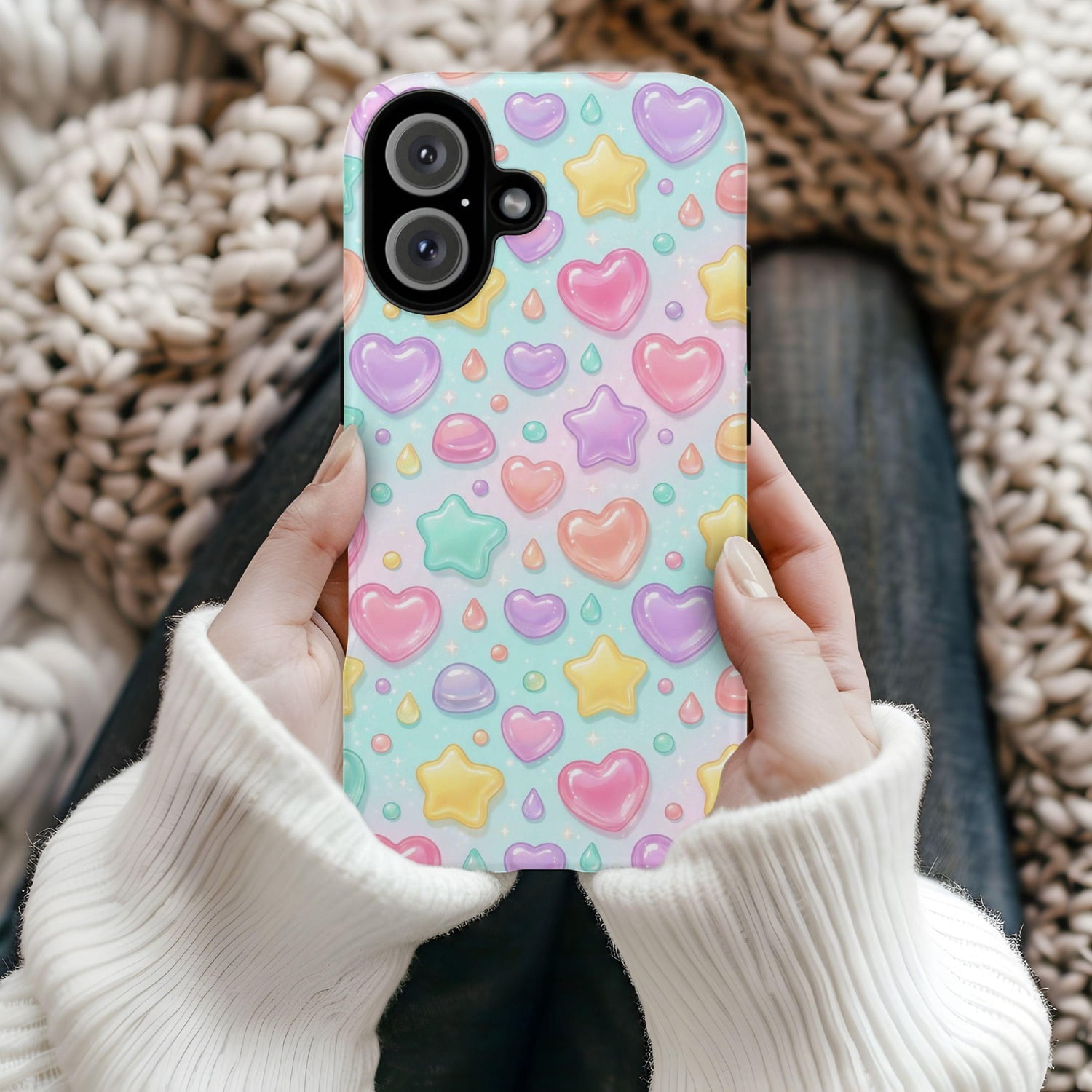 Pastel Hearts and Stars Tough Phone Case, Dual-Layer Polycarbonate and ...