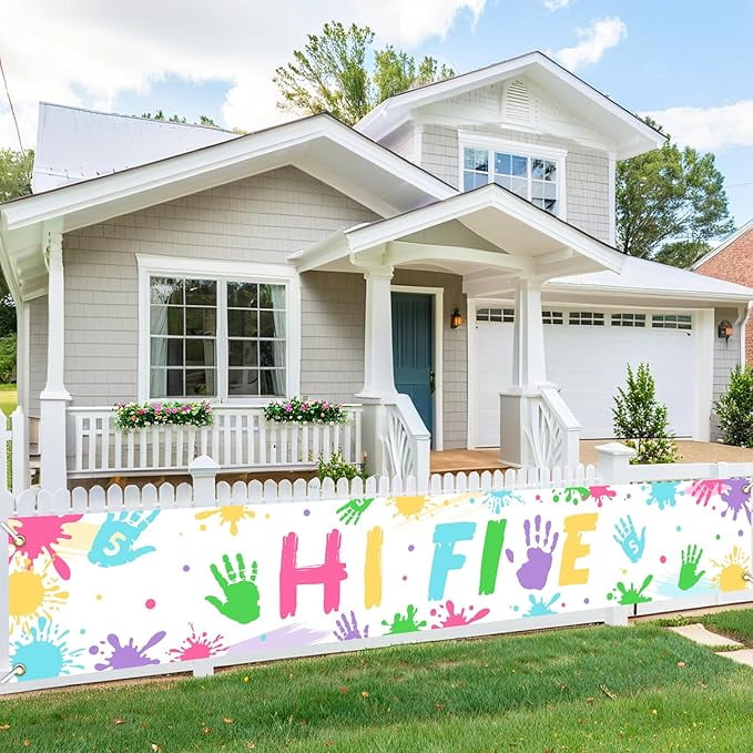 Pastel Hi Five Yard Banner for Girls - High Five 5th Birthday Party ...