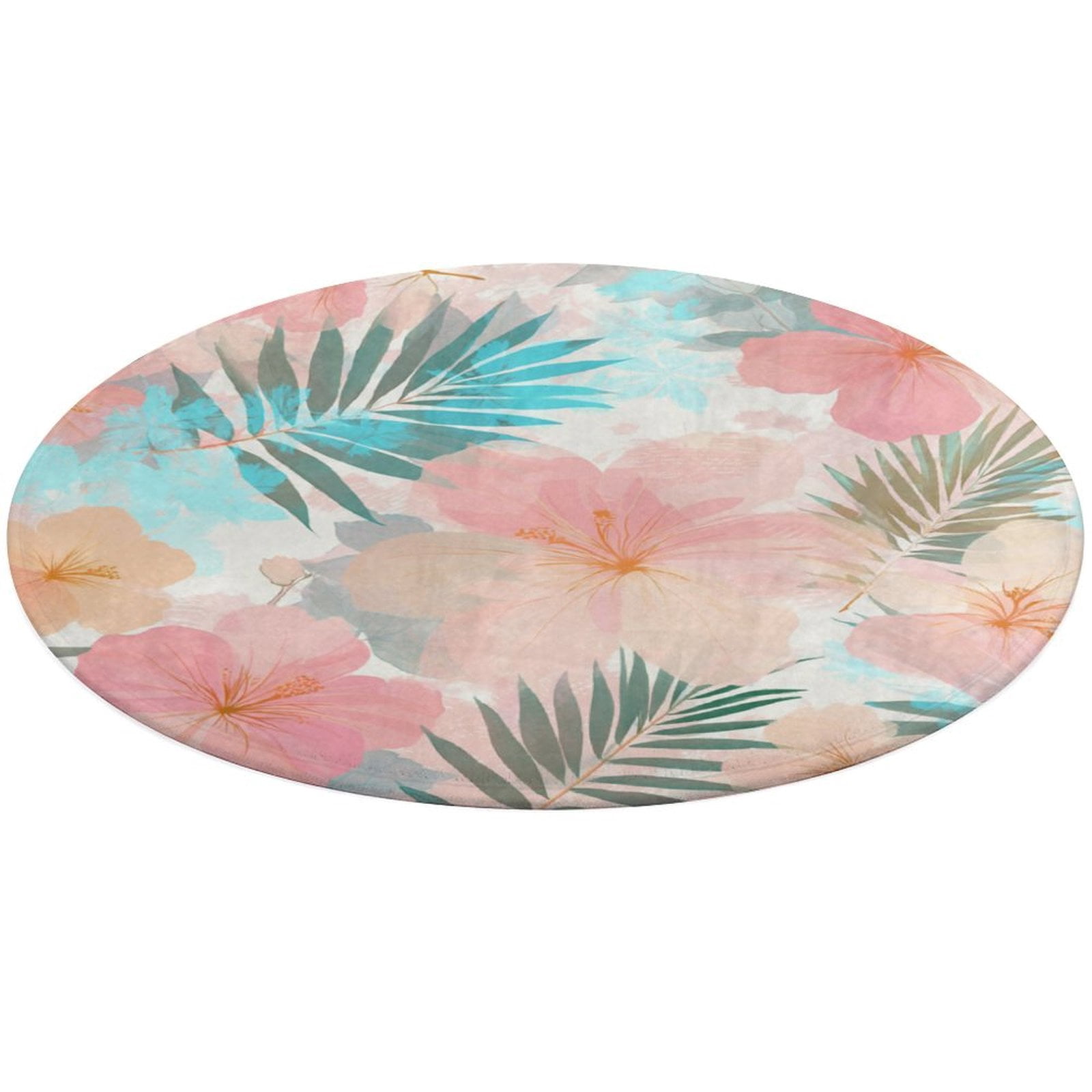 Pastel Hibiscus Tropical Floral Print Round Carpet Living Room Carpet ...