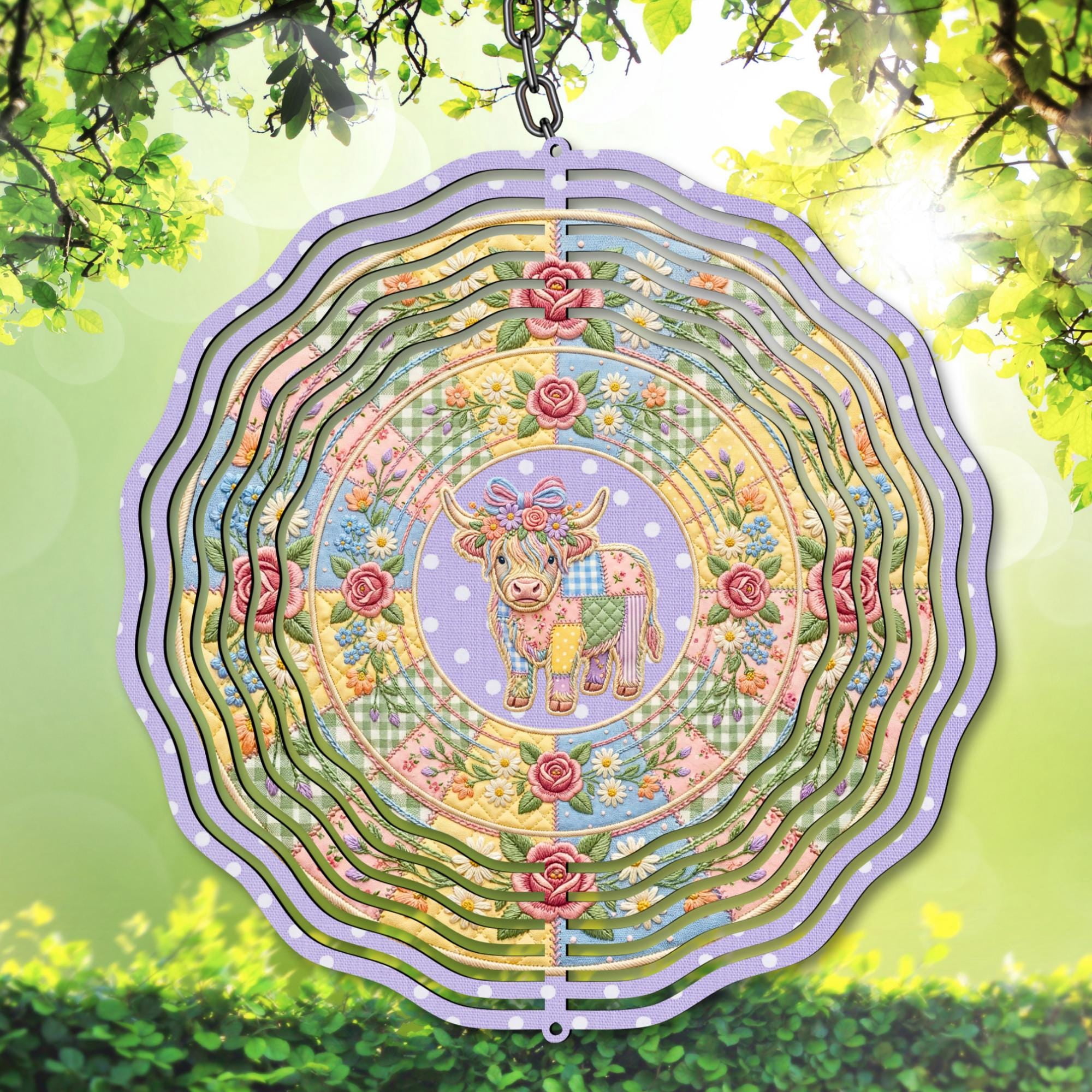 Pastel Highland Cow Wind Spinner 10 Inch, Spring Farmhouse Garden Decor ...