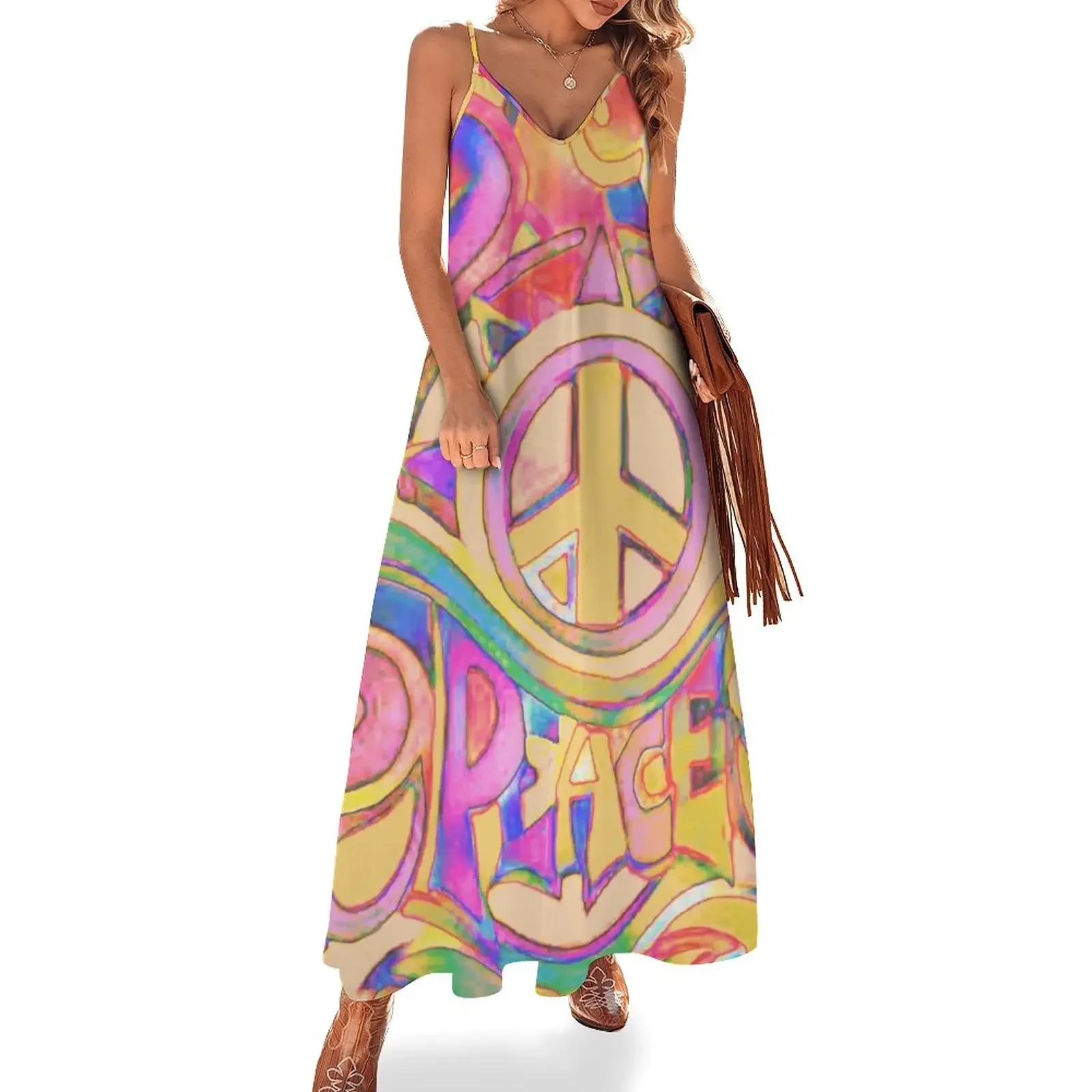 Pastel Hippy Trippy Peace Art Sleeveless Dress summer dresses for women ...