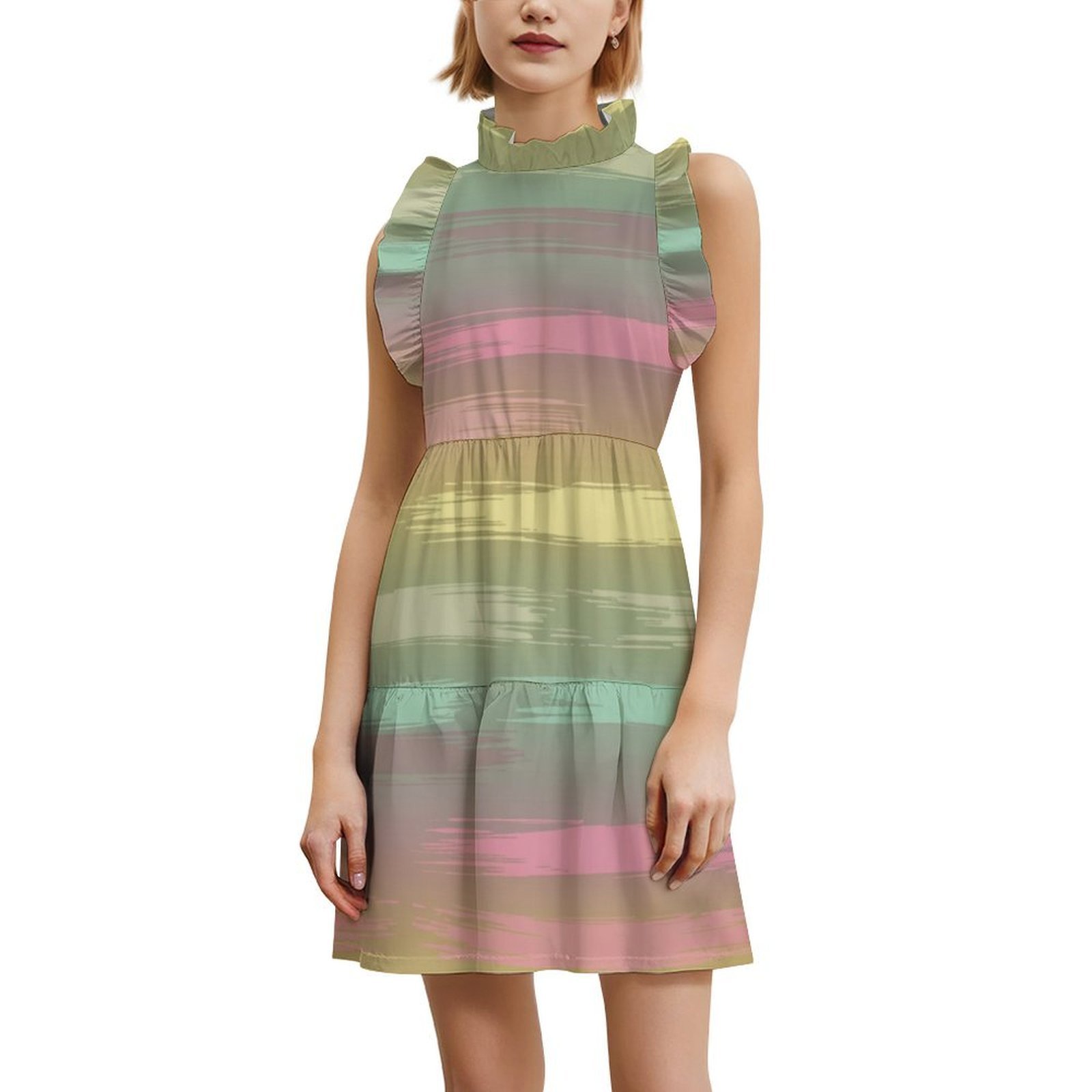 Pastel Horizontal Brush Stroke Pattern Women's Fashion Casual Dress ...